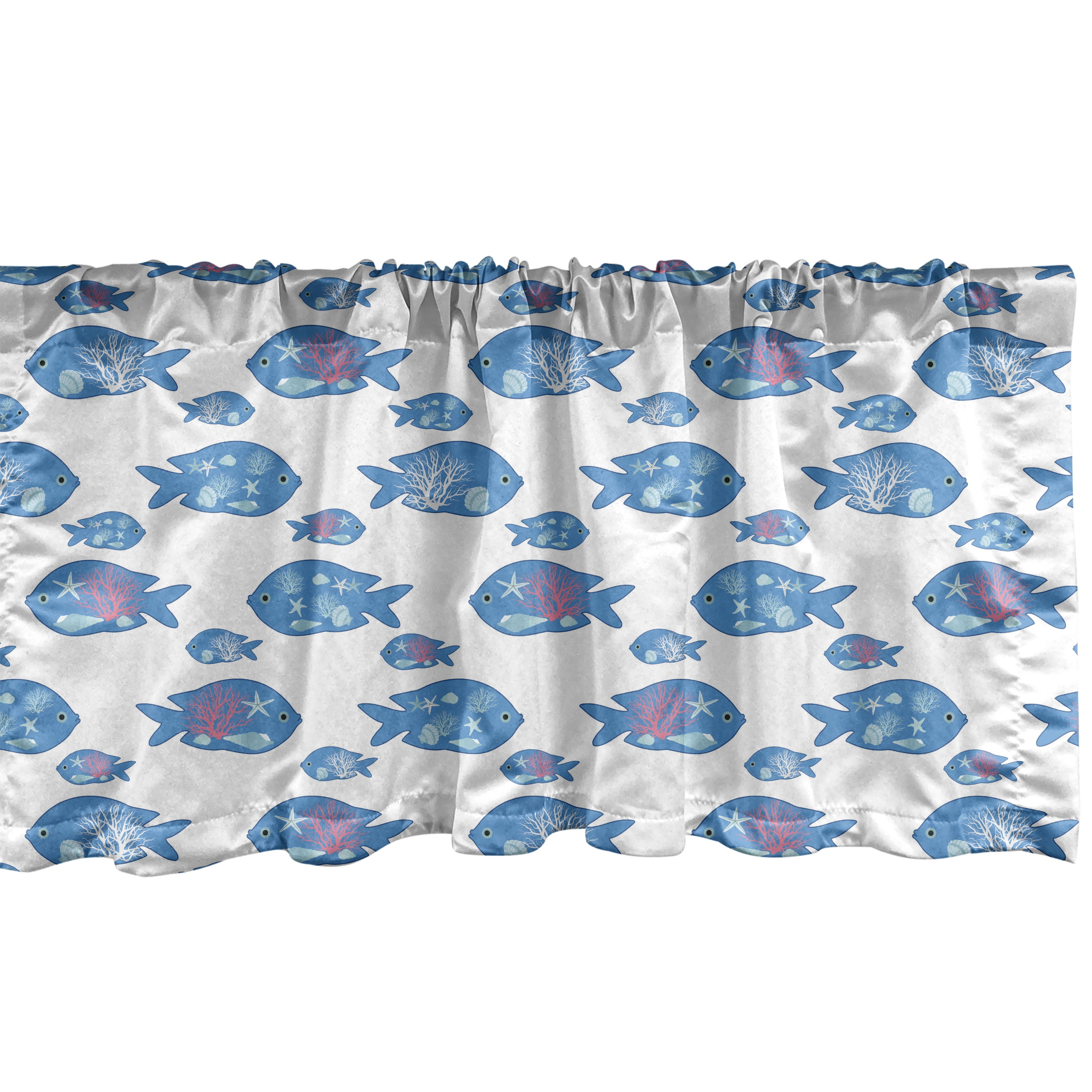 Ambesonne Nautical Window Valance, Abstract Fish Design Sea, 54" X 18 ...