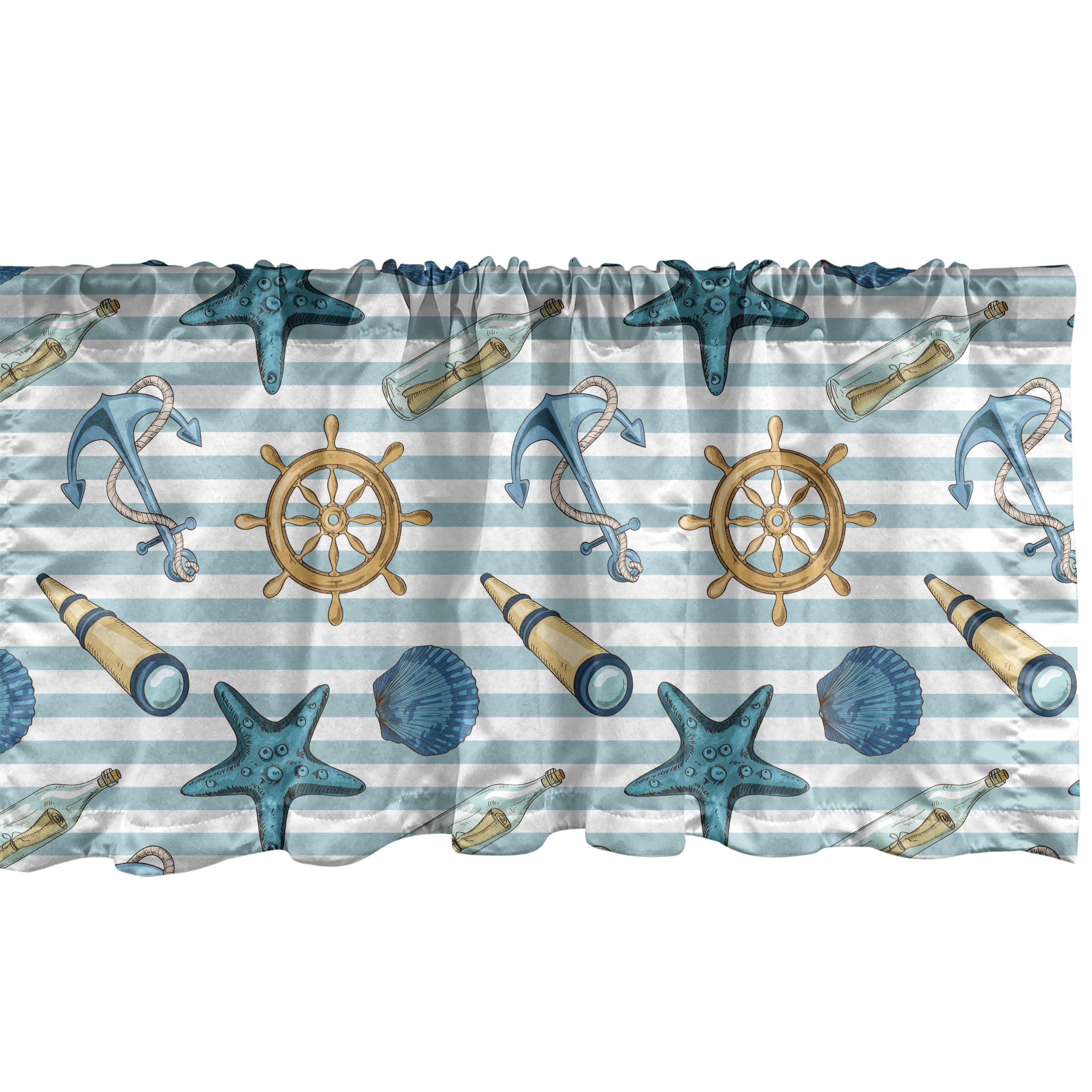 Ambesonne Nautical Window Valance, Anchor Wheel Starfish, 54" X 18 ...