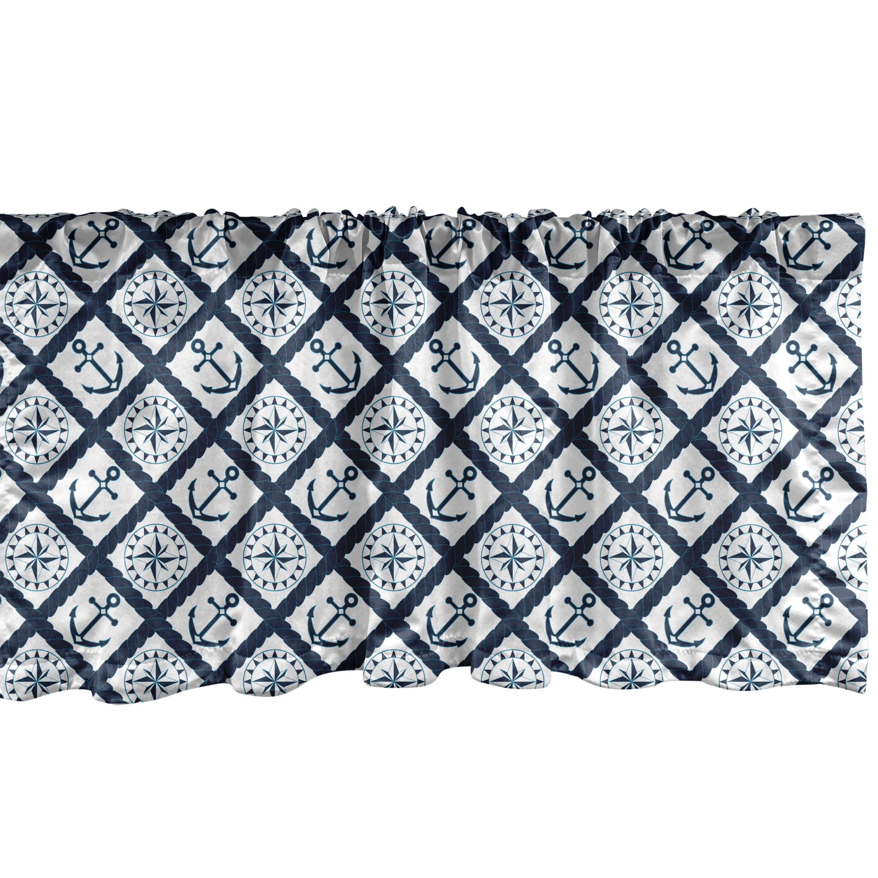 Ambesonne Nautical Window Valance, Anchor Windrose, 54" X 12", Indigo ...