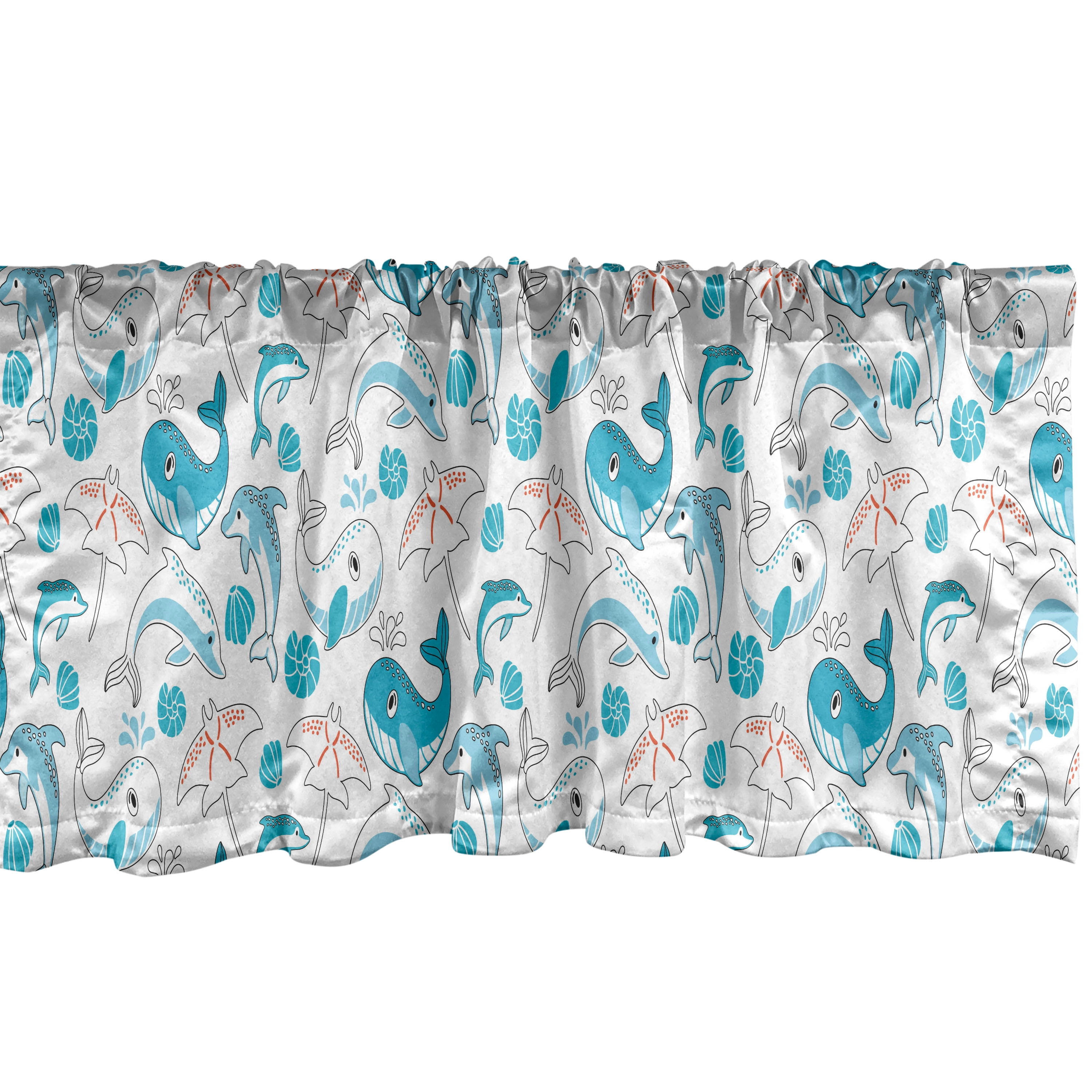Ambesonne Nautical Window Valance, Art Underwater Creatures, 54" X 12 ...