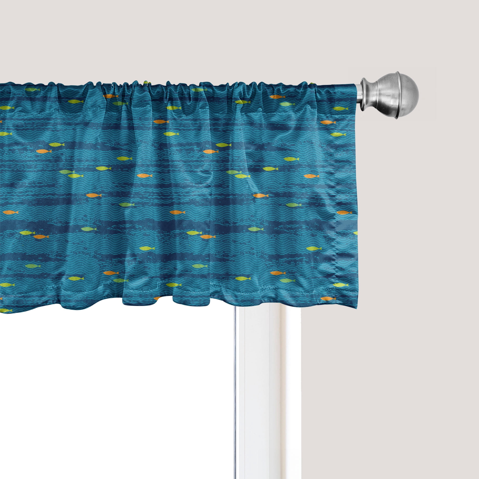 Ambesonne Nautical Window Valance, Minimal Fish Waves, 54" X 18 ...