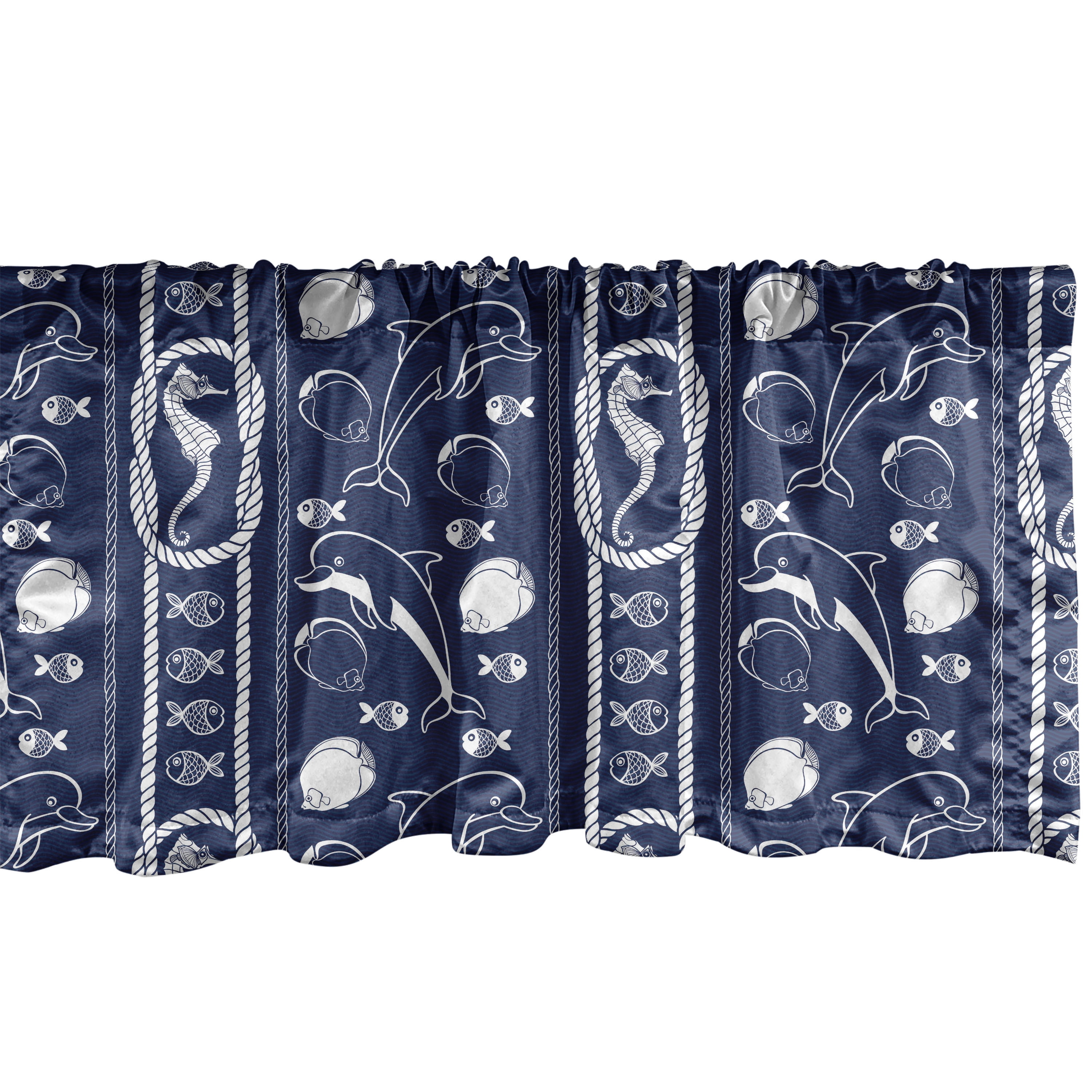 Ambesonne Nautical Window Valance, Outline Design Sea Creatures Fishes ...