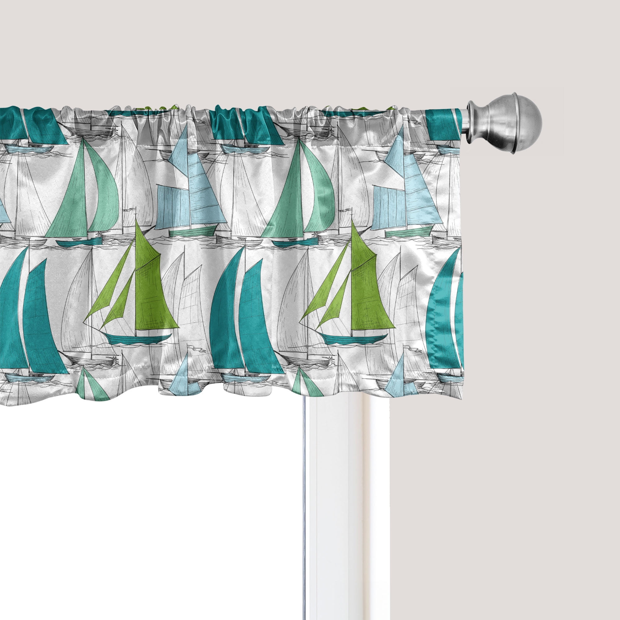 Ambesonne Nautical Window Valance, Sailing Boat Theme, 54" X 12 ...