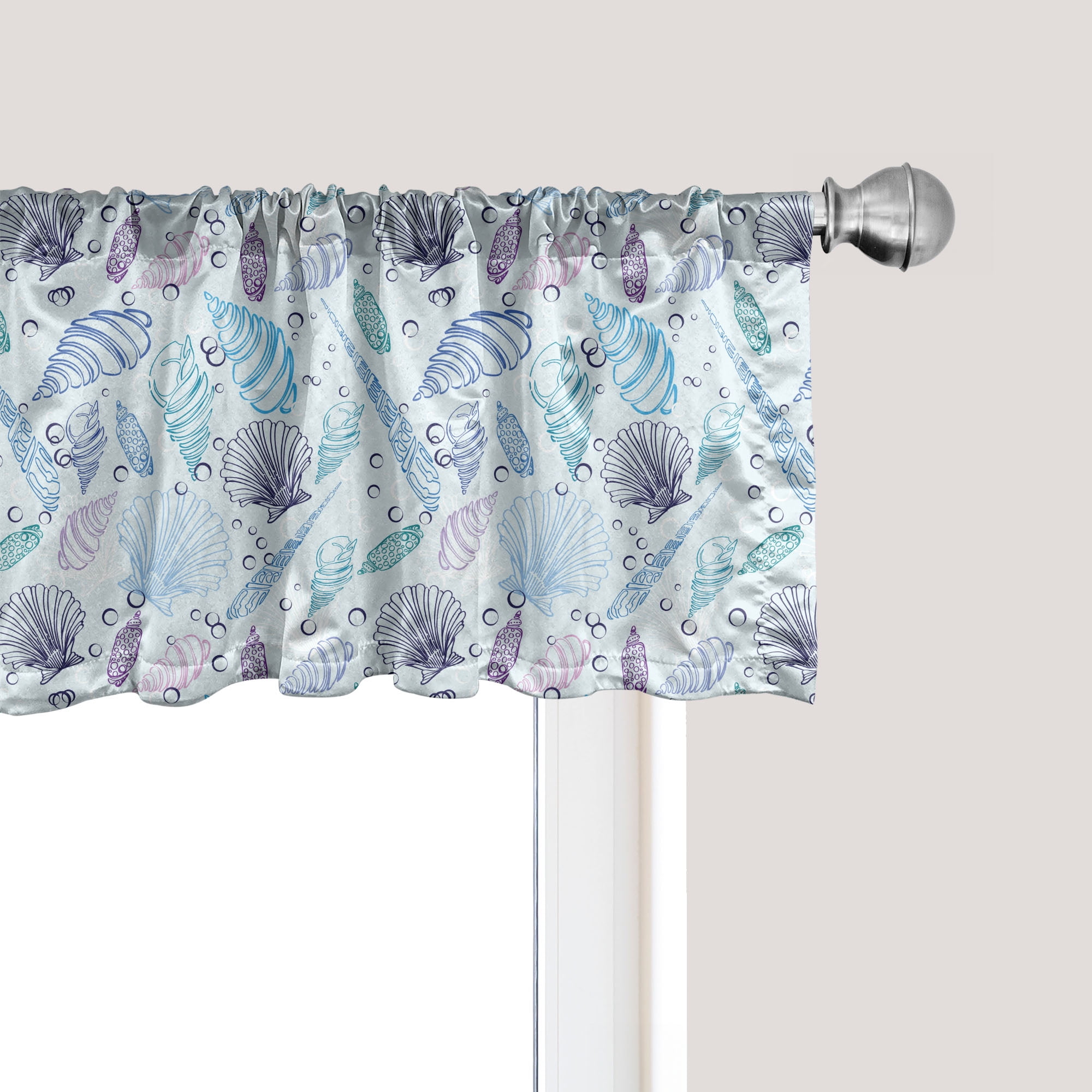 Ambesonne Nautical Window Valance, Seashells Bubble Ocean, 54" X 12 ...
