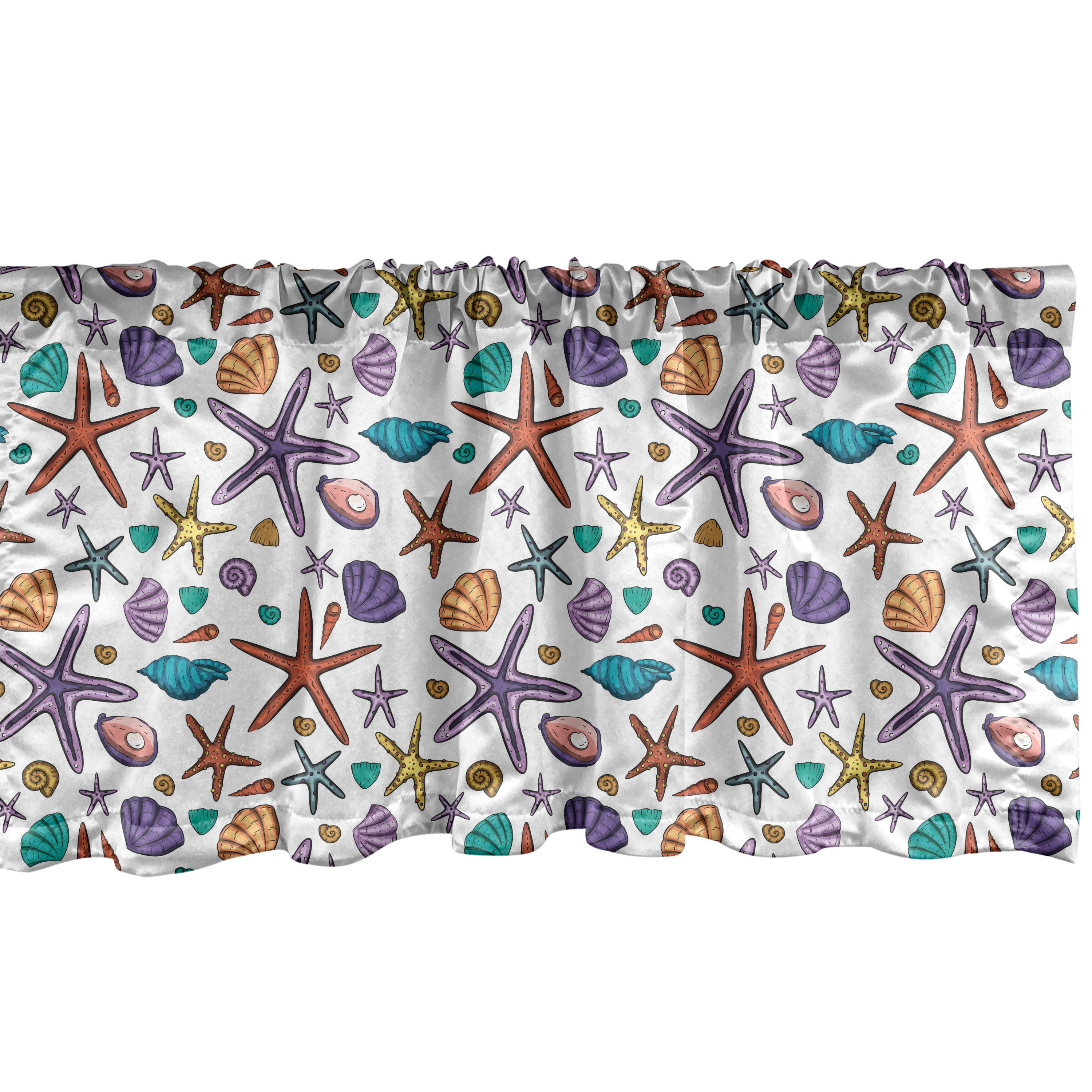 Ambesonne Nautical Window Valance, Seashells Starfishes Art, 54" X 18 ...