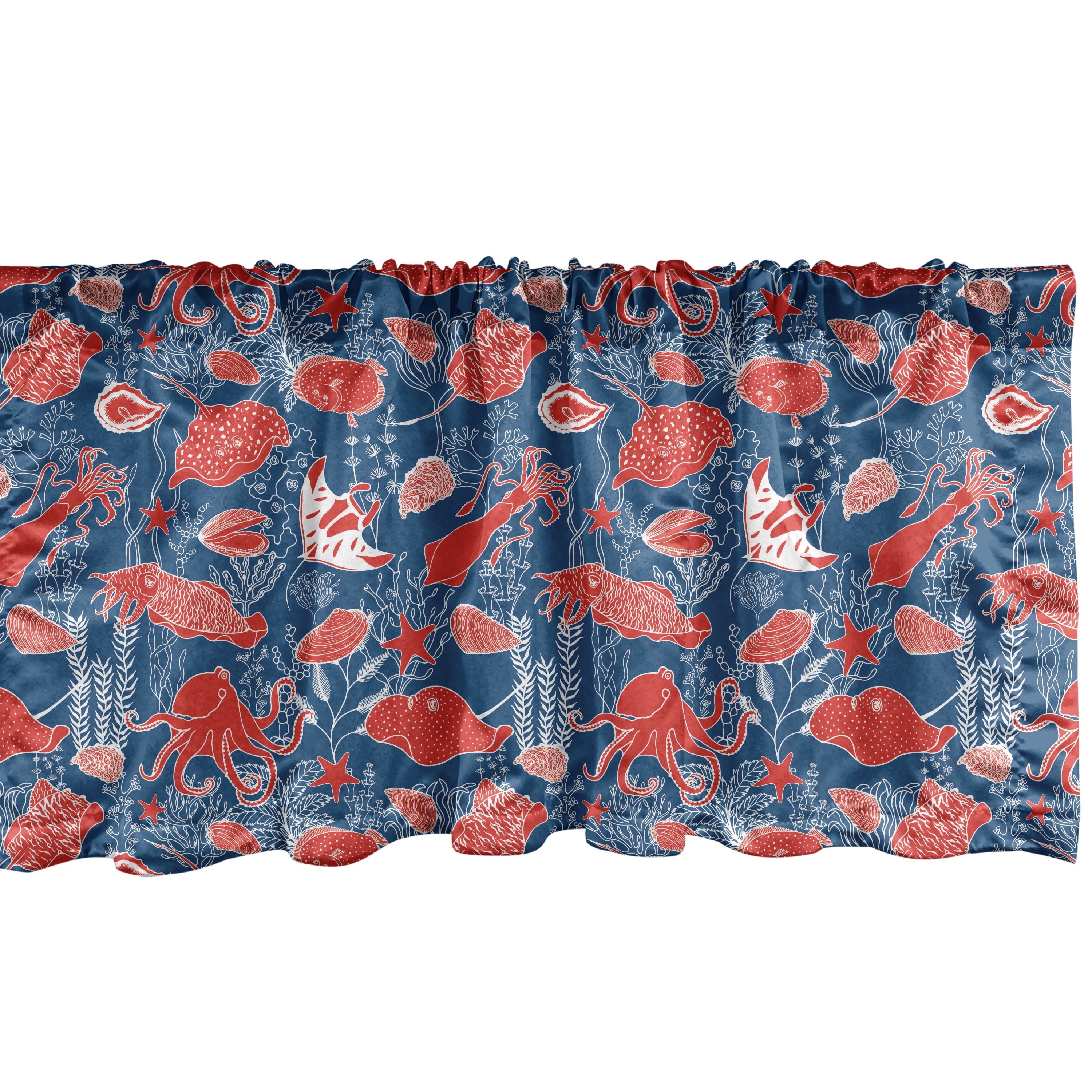 Ambesonne Nautical Window Valance, Seaweeds Sea Animals Art, 42" x 18 ...