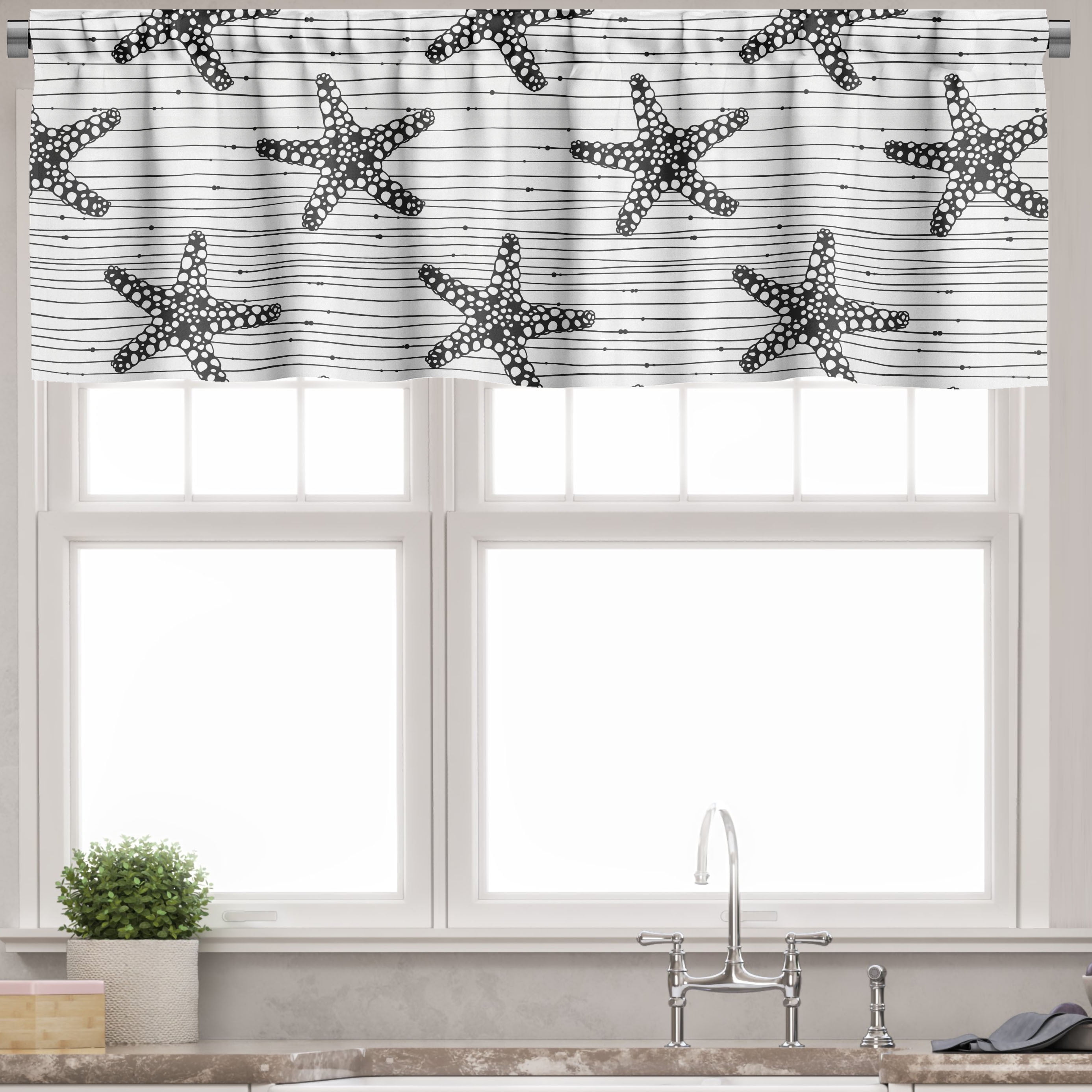Ambesonne Nautical Window Valance, Starfish on Uneven Stripes, 54" X 12 ...