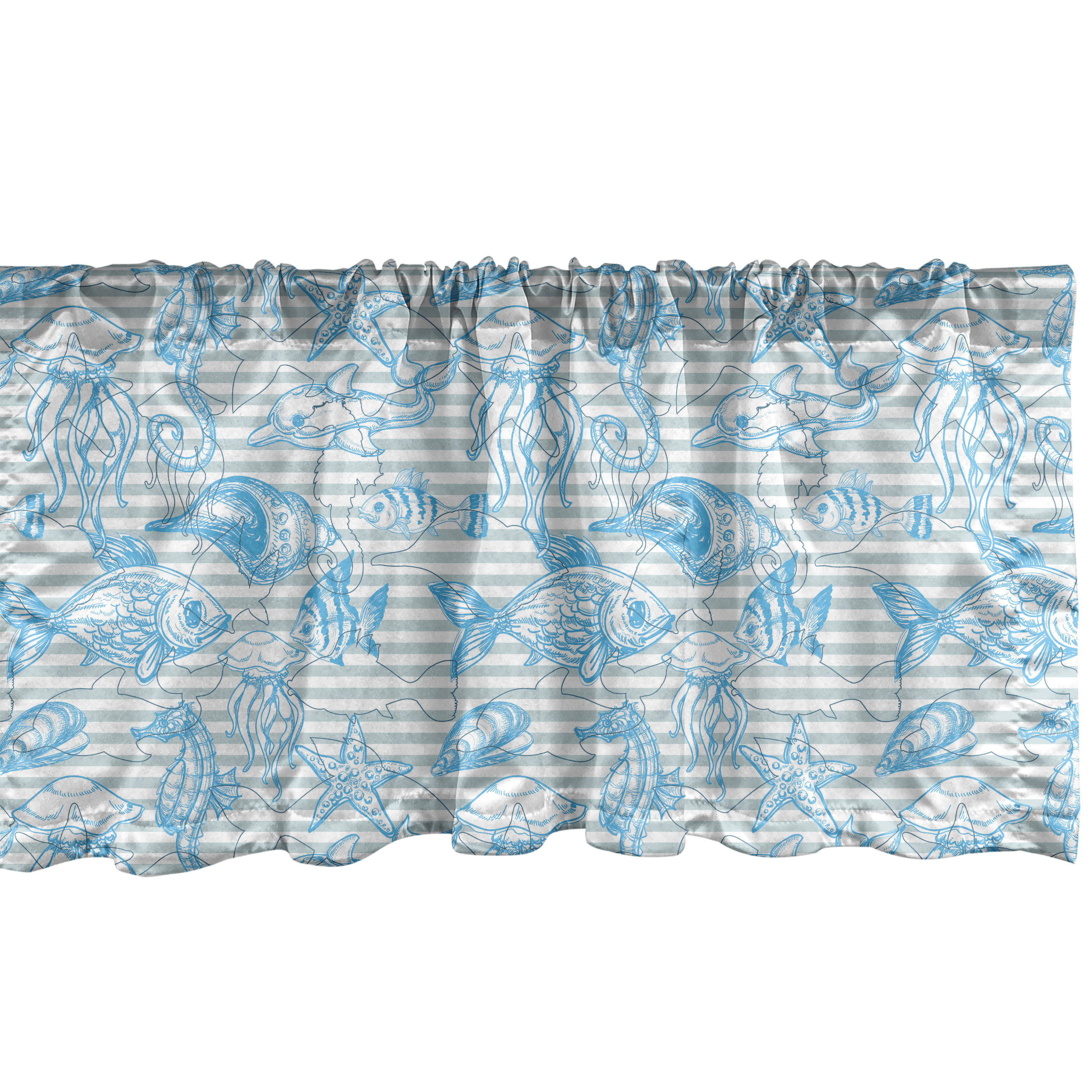 Ambesonne Nautical Window Valance, Underwater Creatures Art, 54" X 18 ...