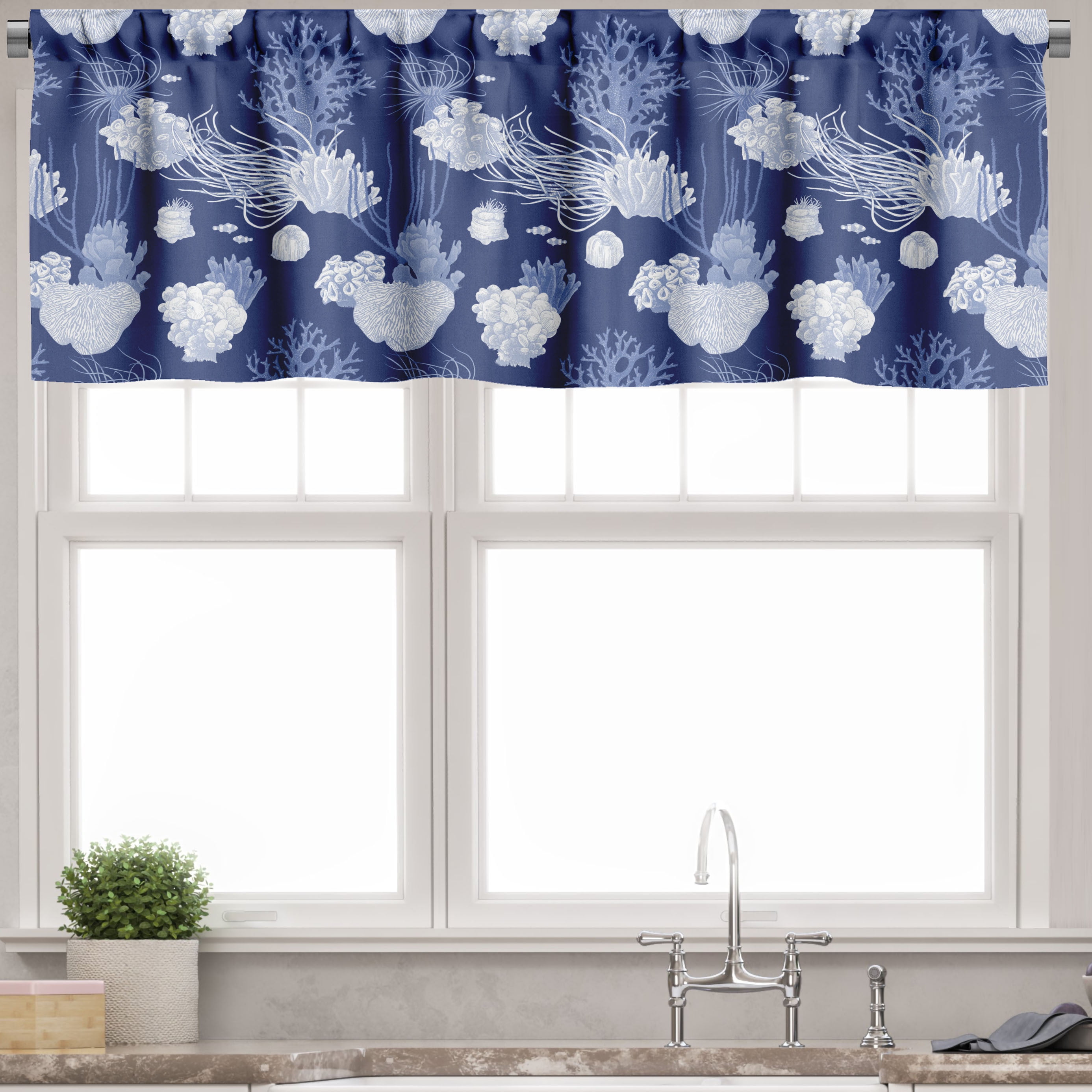 Ambesonne Nautical Window Valance, Various Shapes Sea Corals, 54" X 18 ...