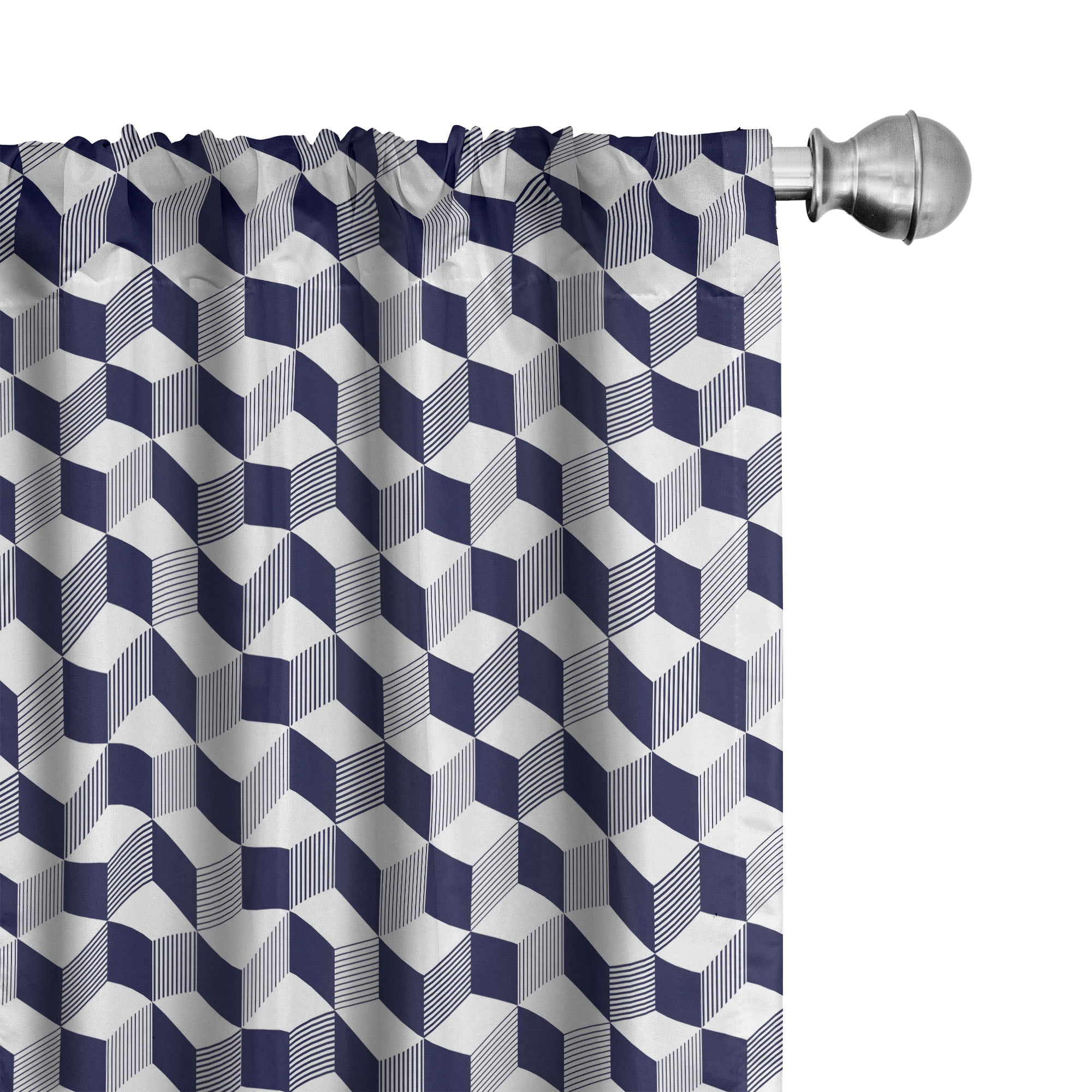 Ambesonne Navy Blue Curtains, Abstract Cube Stripes, Pair of 28"x63 ...