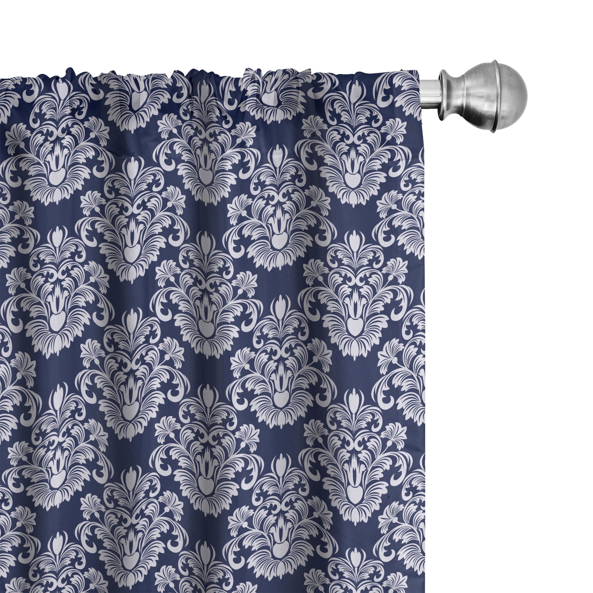 Ambesonne Navy Blue Curtains, Floral Antique Damask, Pair of 28"x95 ...