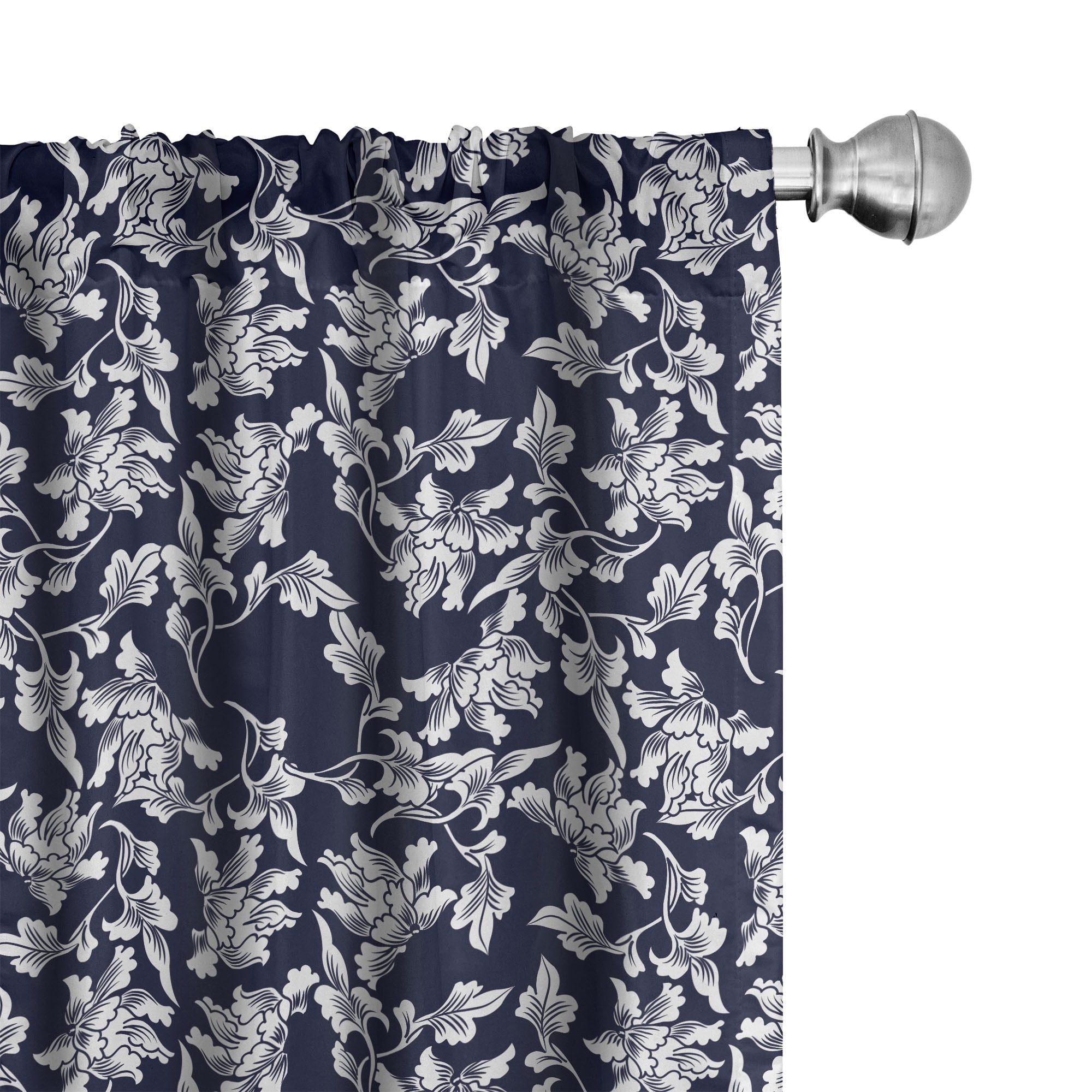 Ambesonne Navy Blue Curtains, Floral Botanic Design, Pair of 28"x84 ...