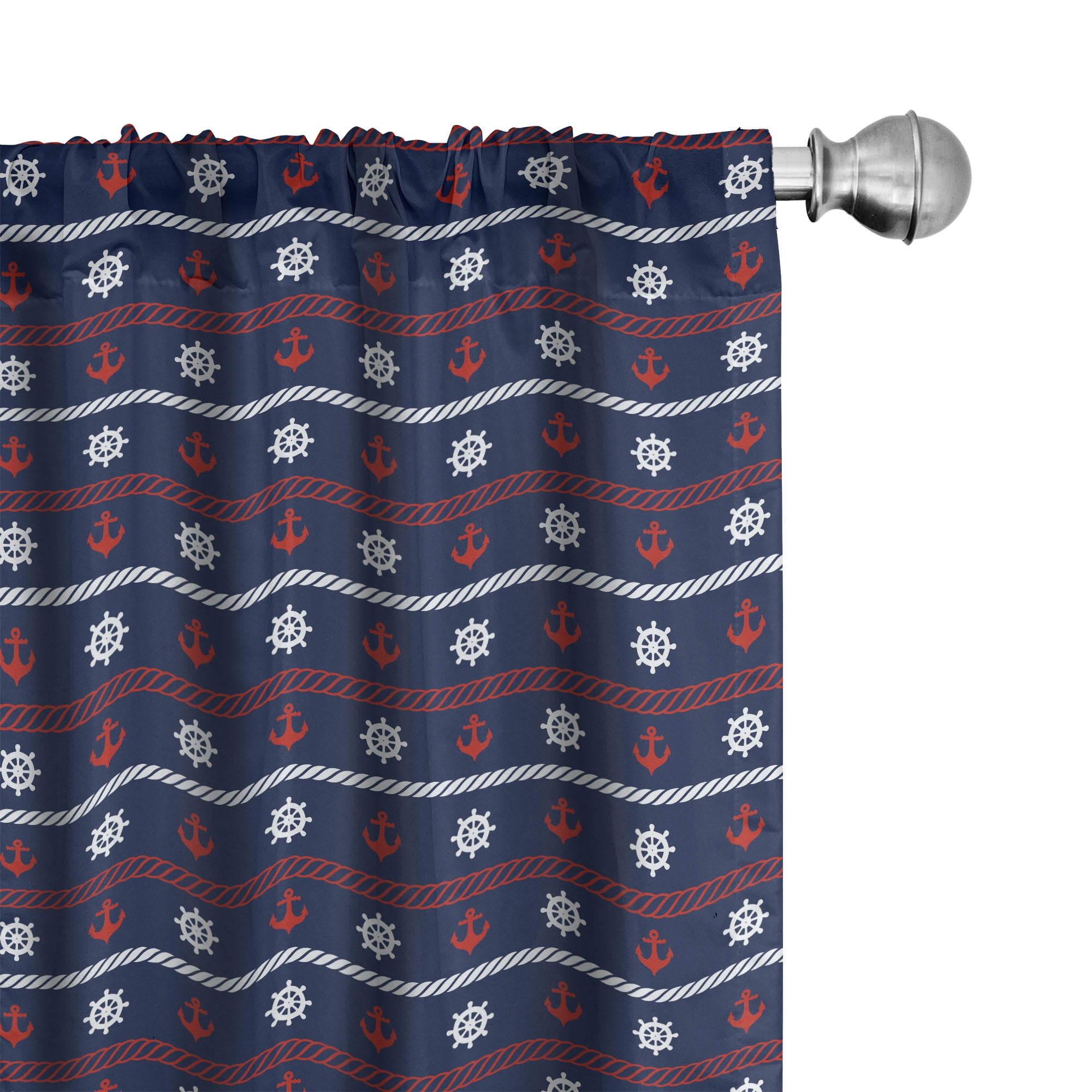 Ambesonne Navy Blue Curtains, Nautical Borders, Pair of 28"x63", Red ...