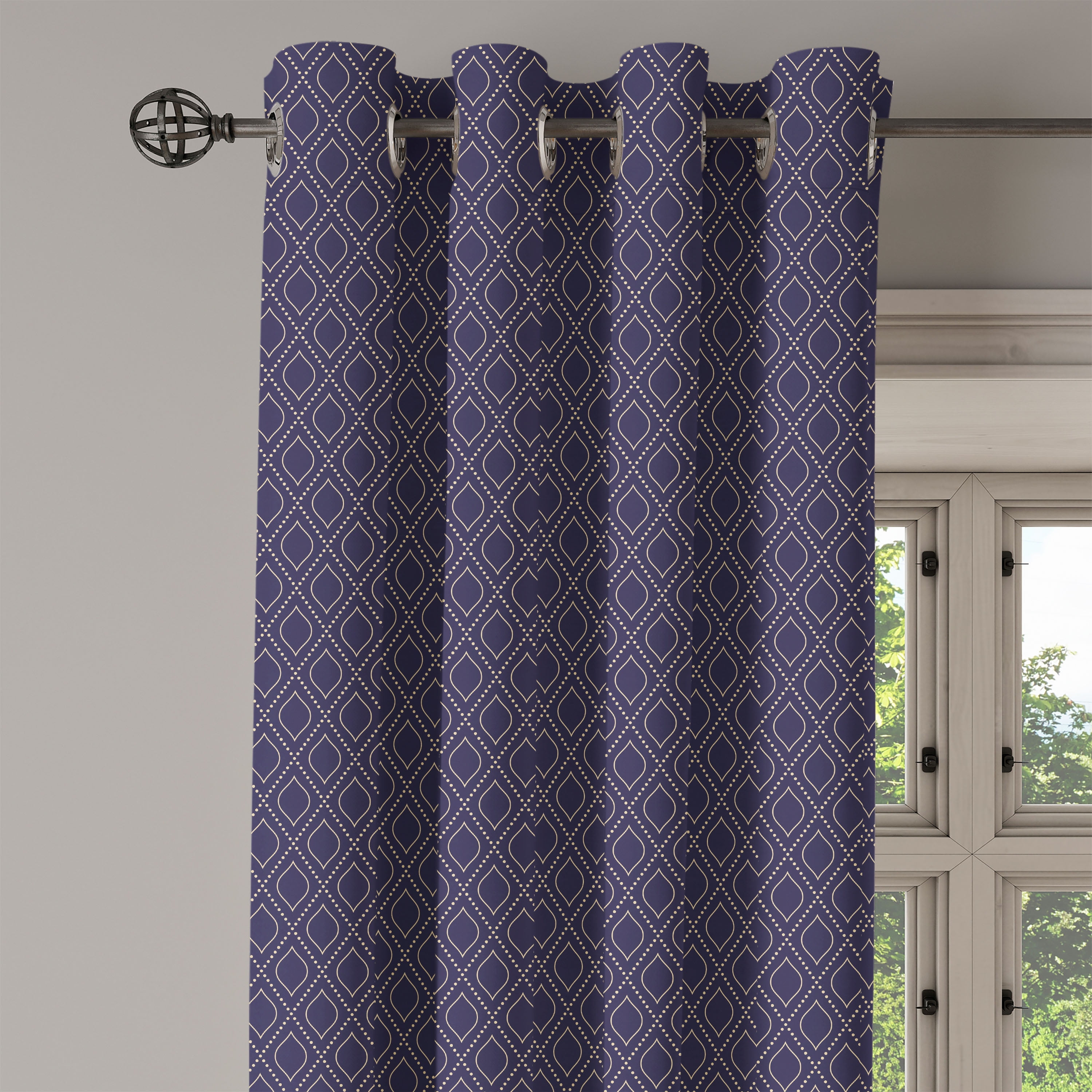 Ambesonne Navy Blue Grommet Curtain Single Panel, Geometric Ogee Tile ...
