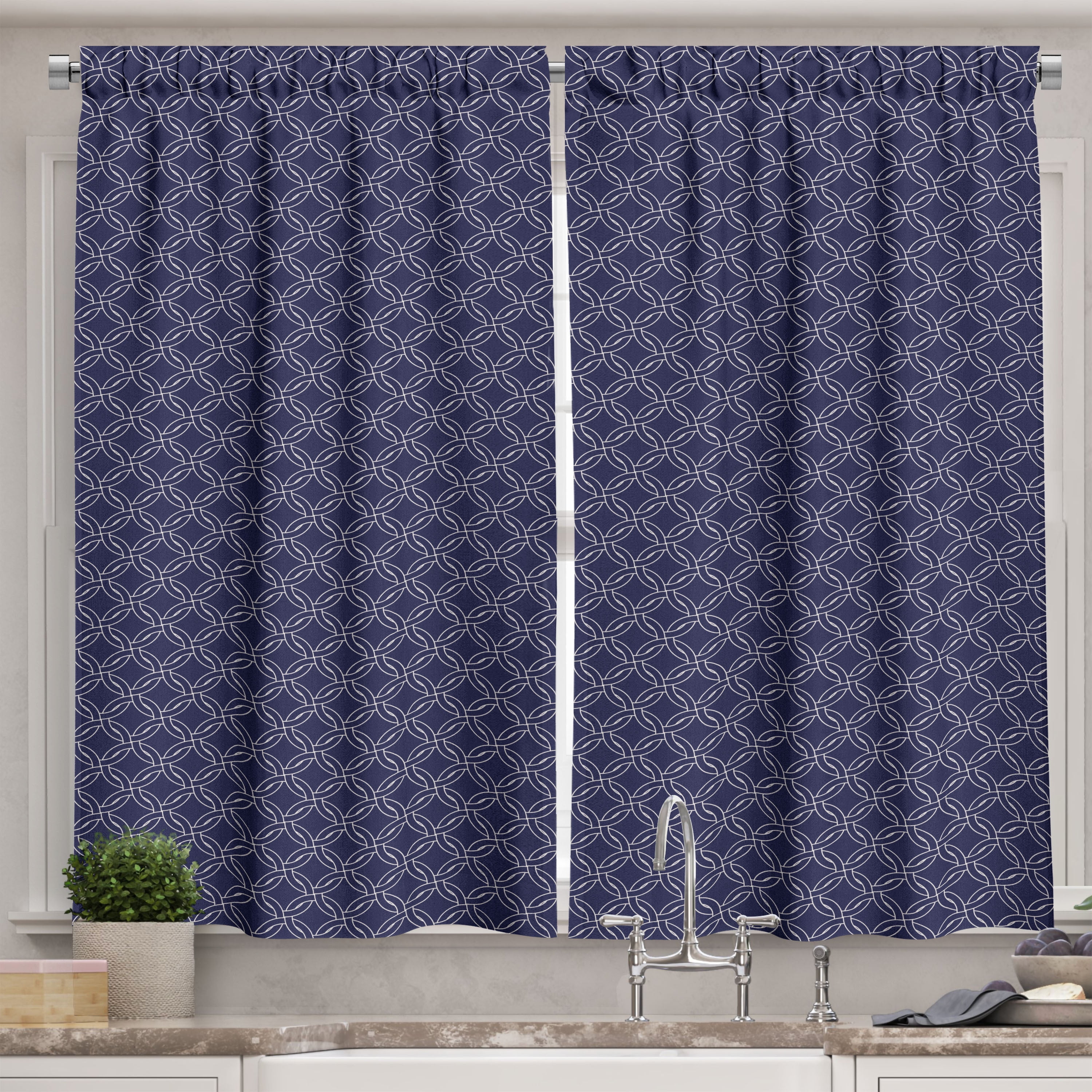 Ambesonne Navy Blue Kitchen Curtains, Marine Circles Motif, 55"x45 ...