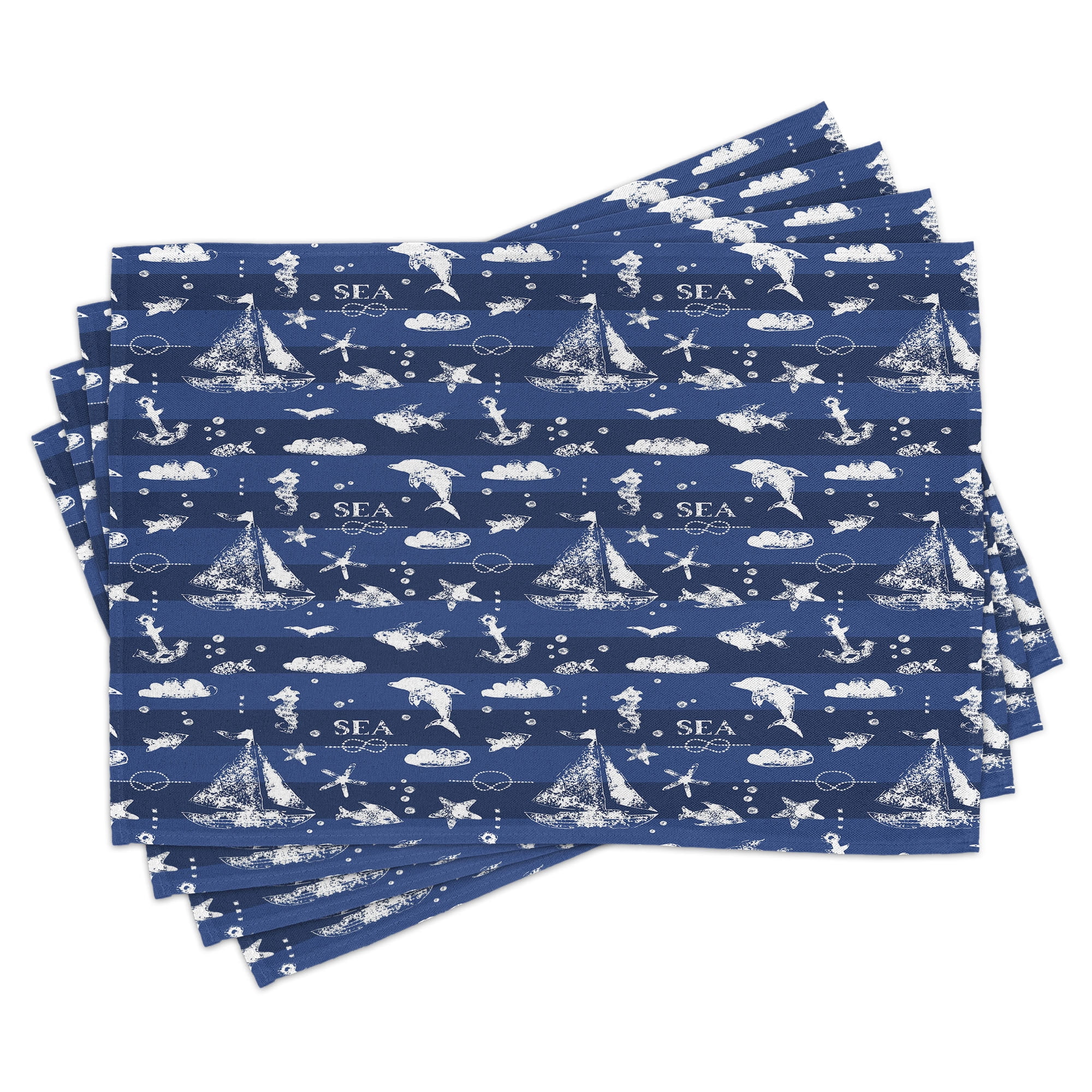 Ambesonne Navy Blue Place Mats Set of 4, Grunge Anchor Ship, Standard ...