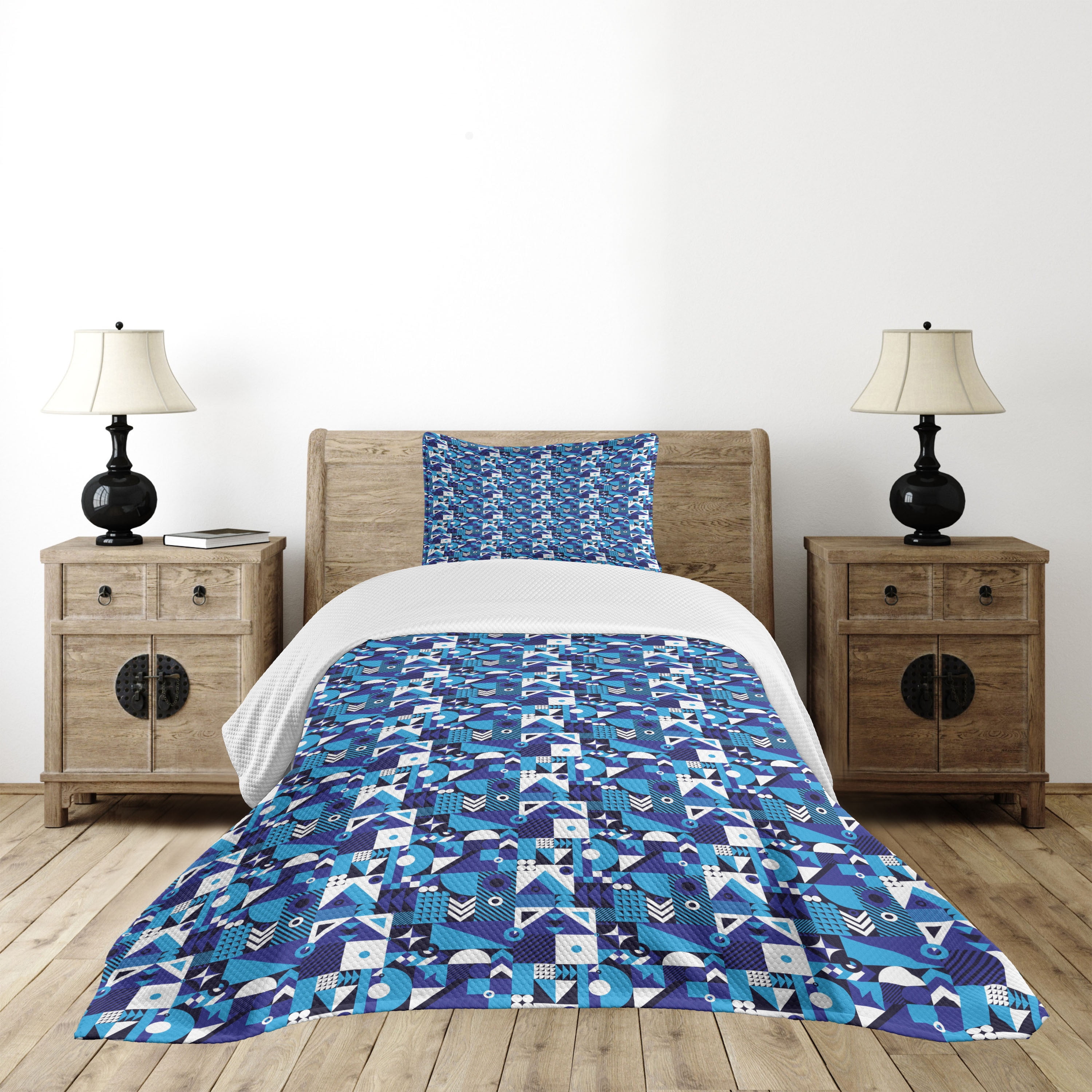Ambesonne Navy Blue Quilted Bedspread Set 2 Pcs, Contemporary Abstract ...