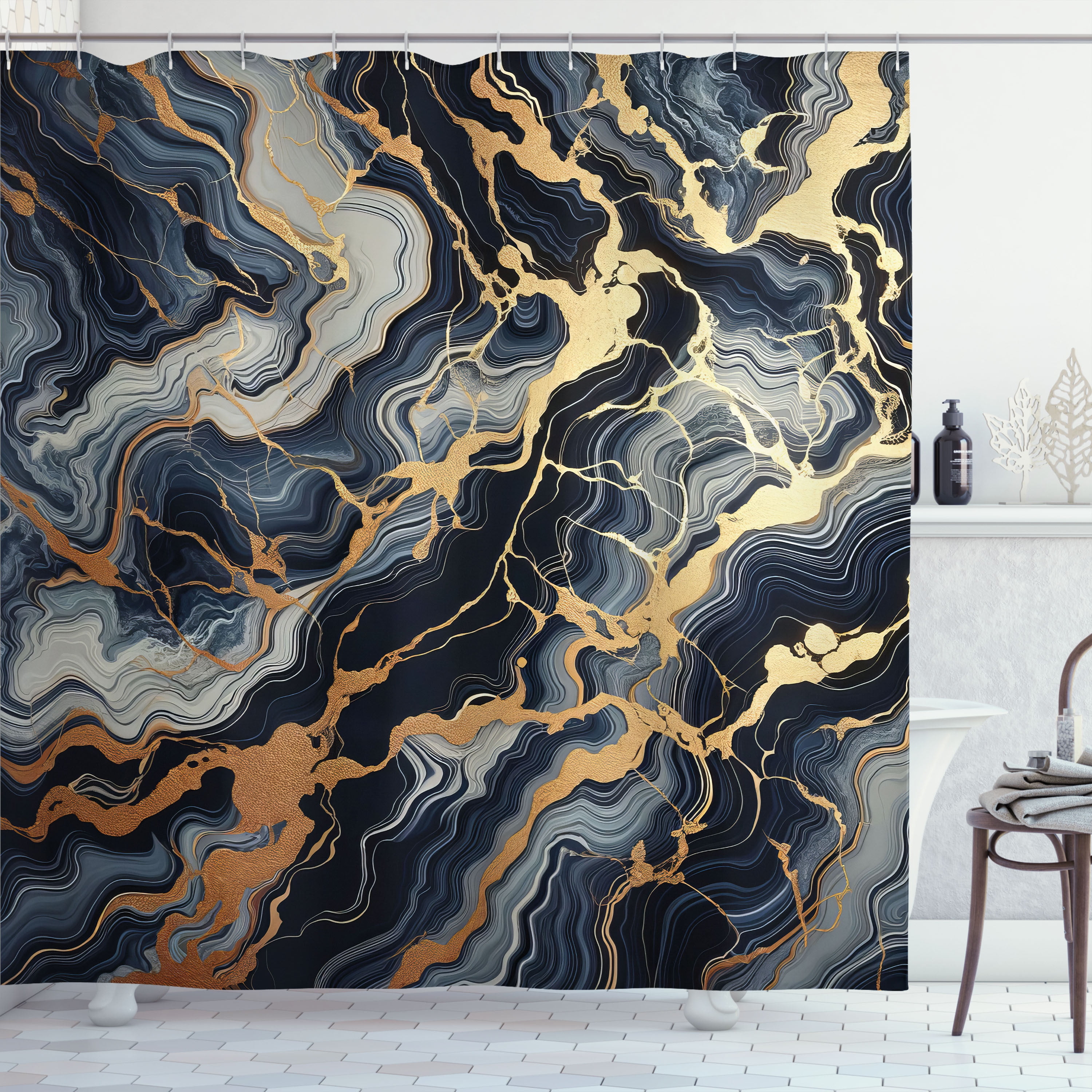 Ambesonne Navy Blue Shower Curtain, Deep Sea Marble Print, 69"Wx70"L ...
