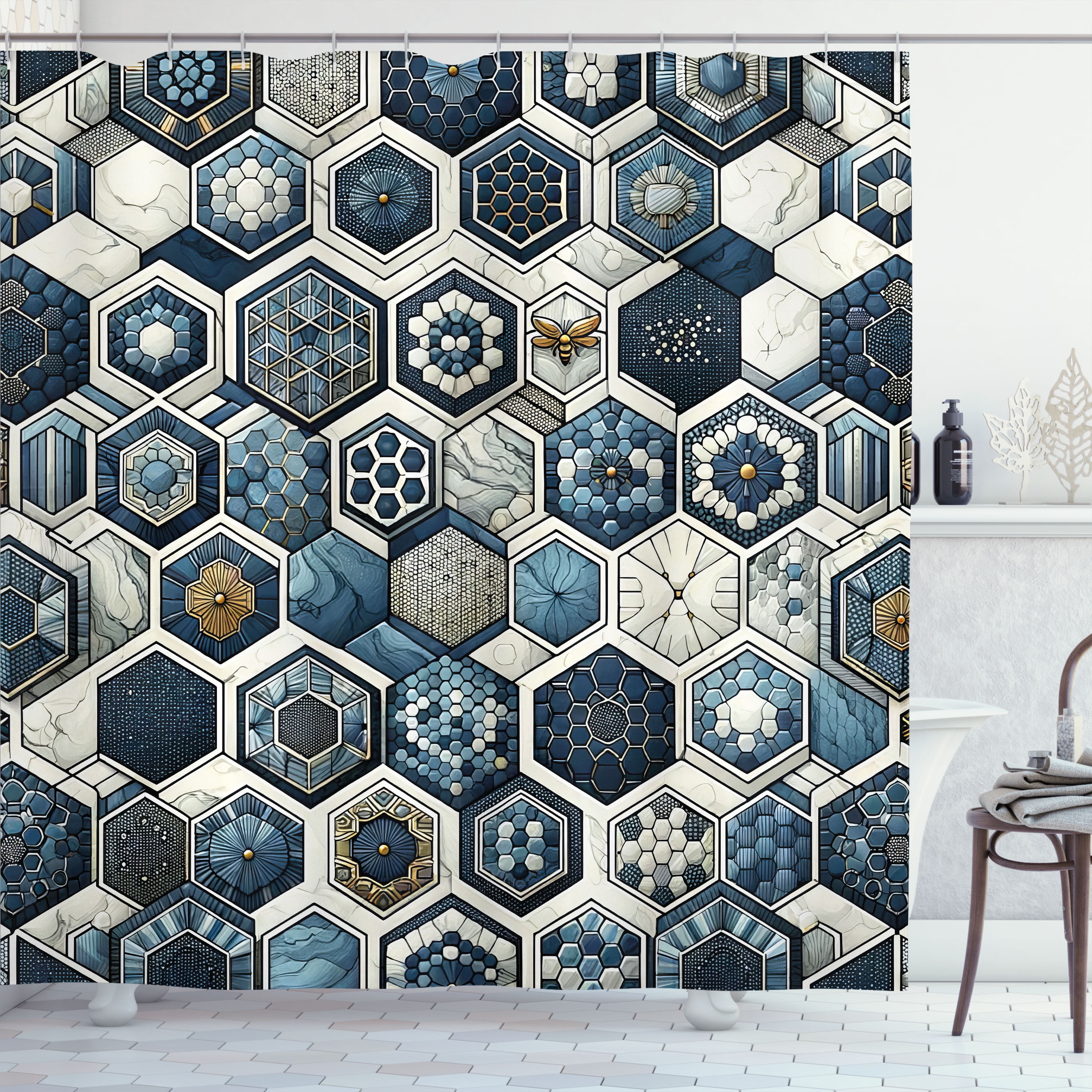 Ambesonne Navy Blue Shower Curtain, Exotic Boho Honeycomb, 69"Wx84"L ...