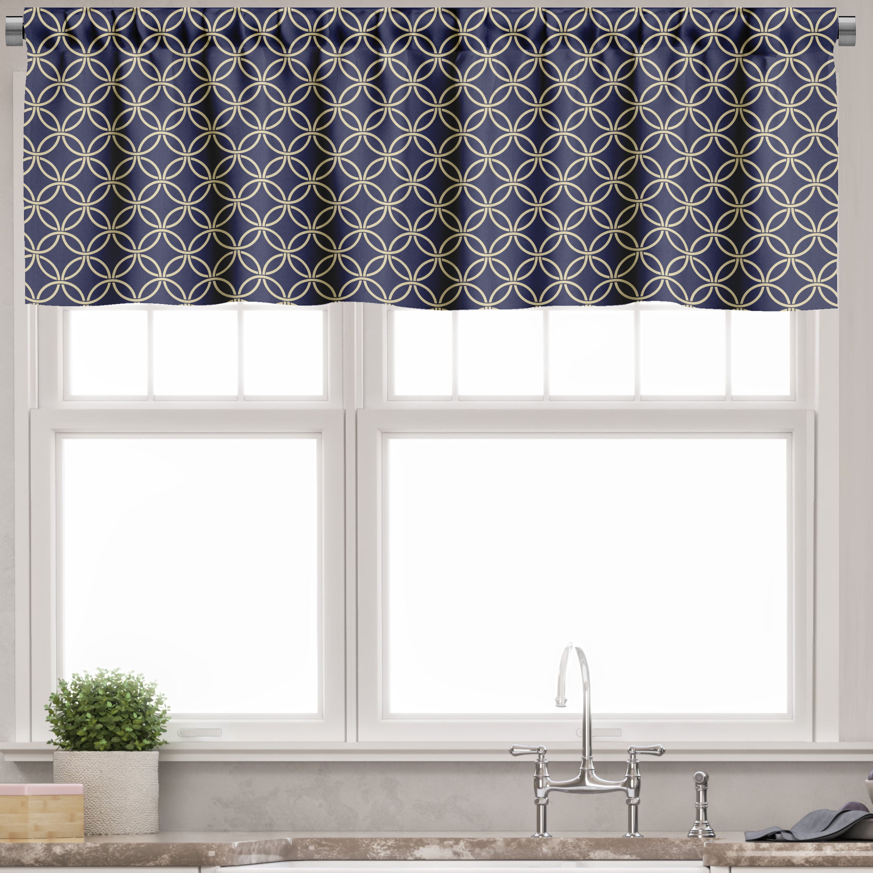 Ambesonne Navy Blue Valance Pack of 2, Oriental Round Shapes, 54"X12 ...