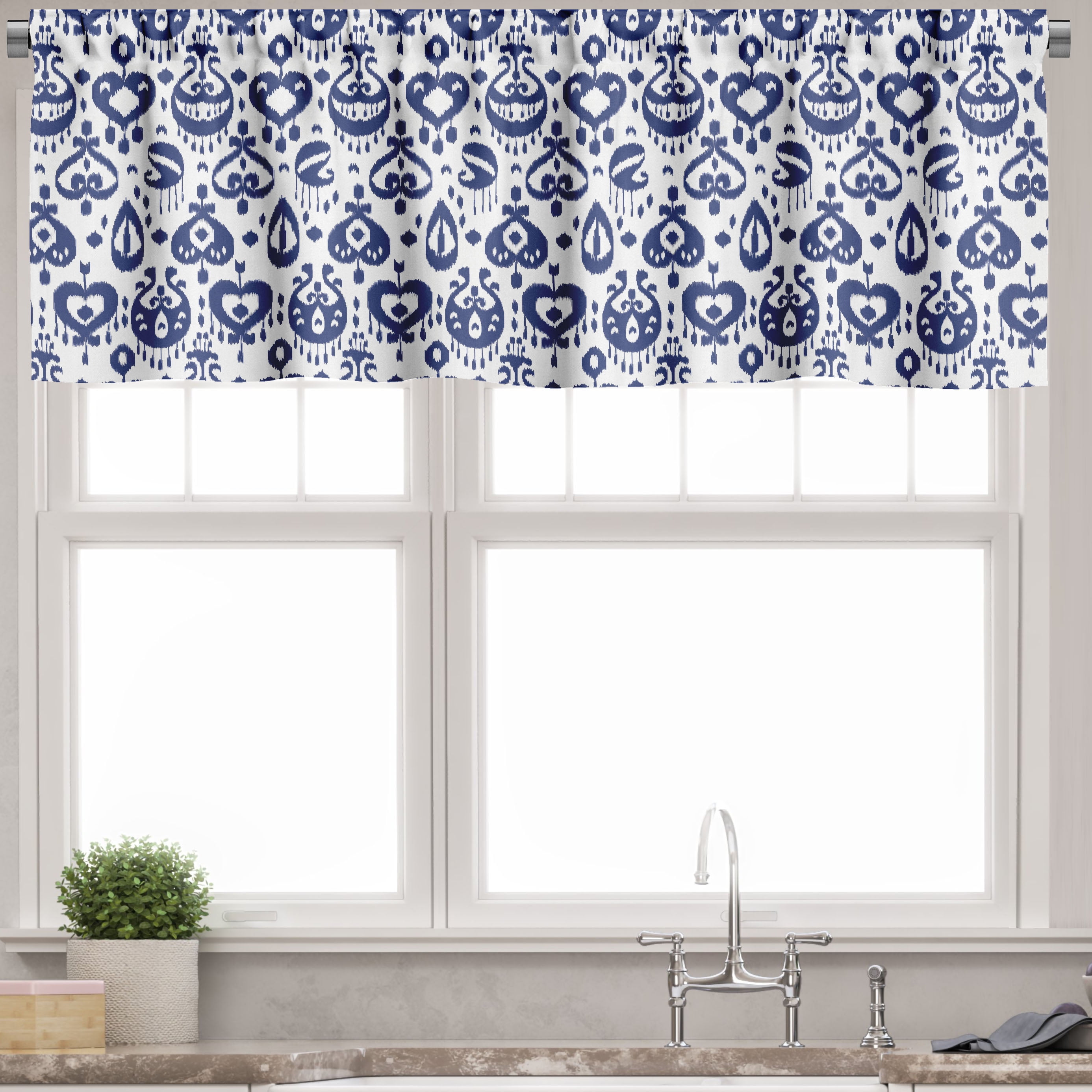 Ambesonne Navy Blue Valance Pack of 2, Vintage Ikat, 54"X18", Blue ...