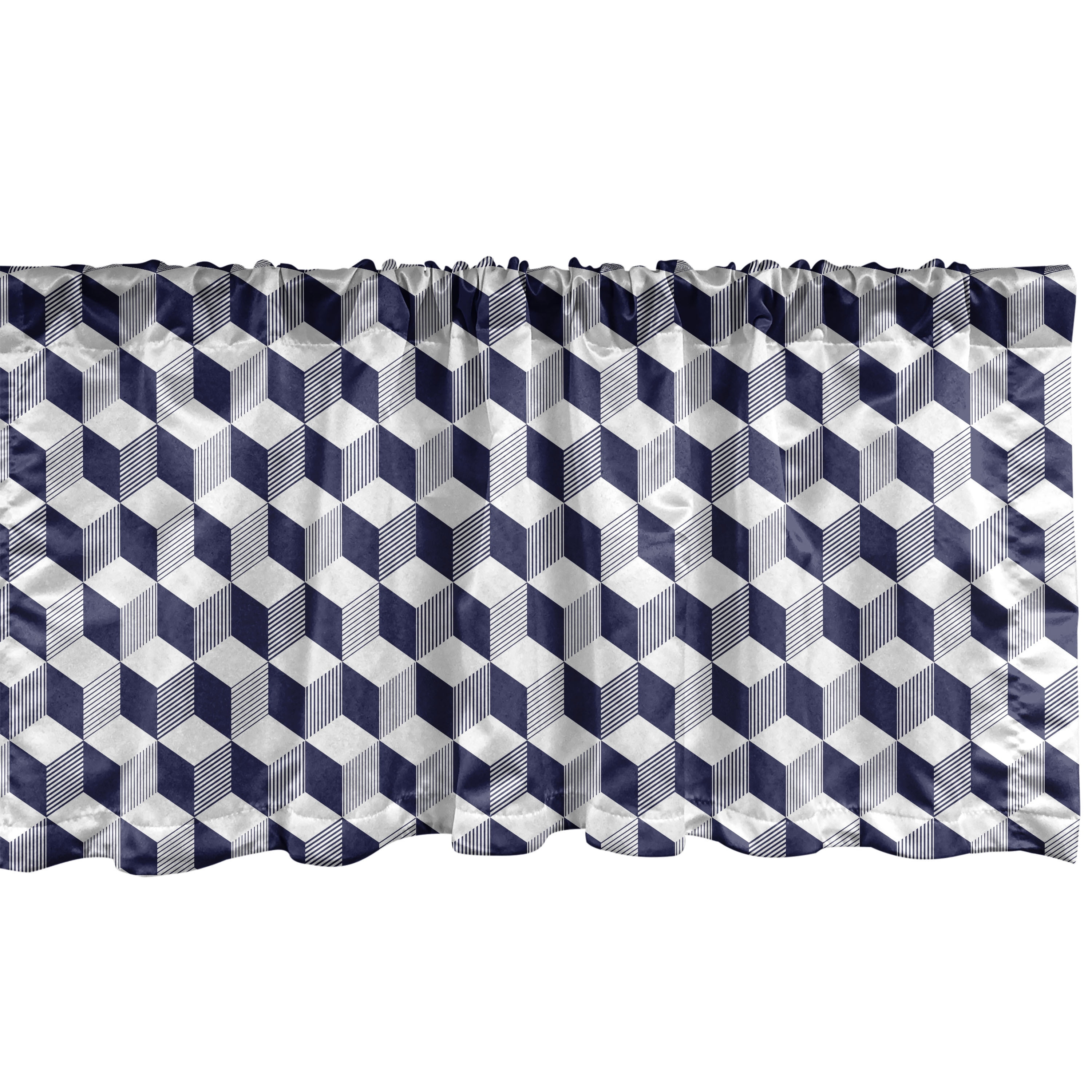 Ambesonne Navy Blue Window Valance, Abstract Cube Stripes, 54" X 18 ...