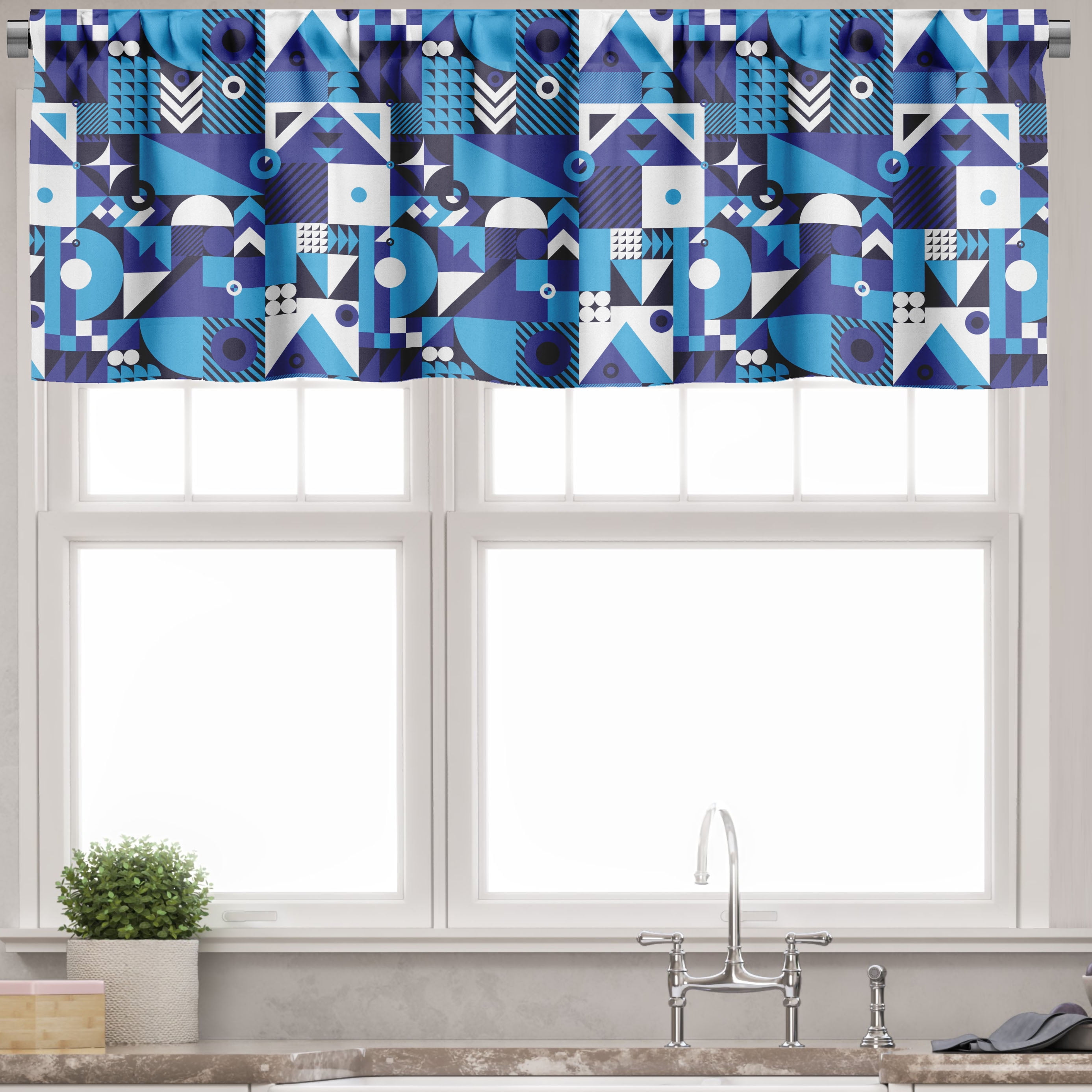 Ambesonne Navy Blue Window Valance, Contemporary Abstract, 54" X 12 ...