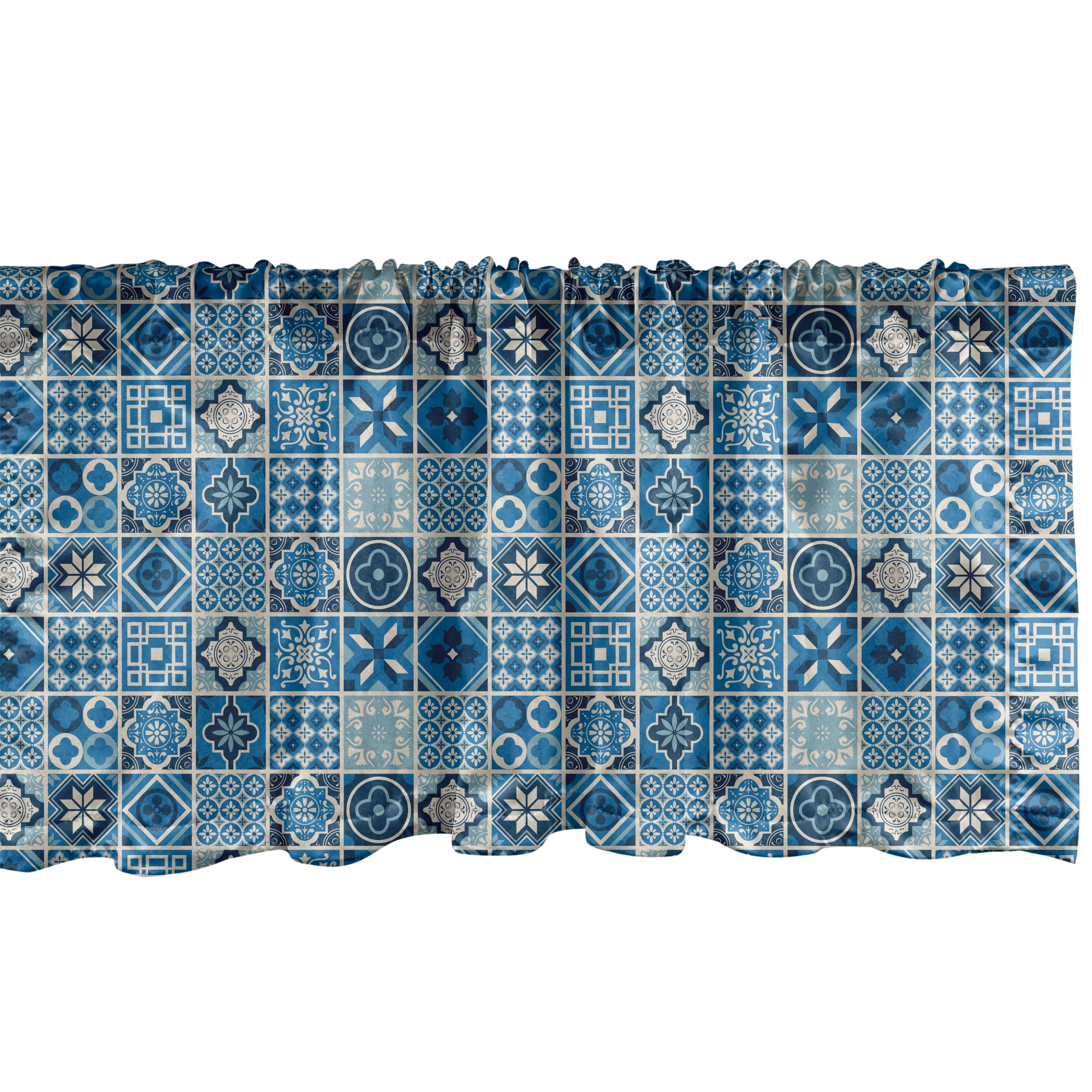 Ambesonne Navy Blue Window Valance, Grid Ornamental Squares, 54" X 12 ...