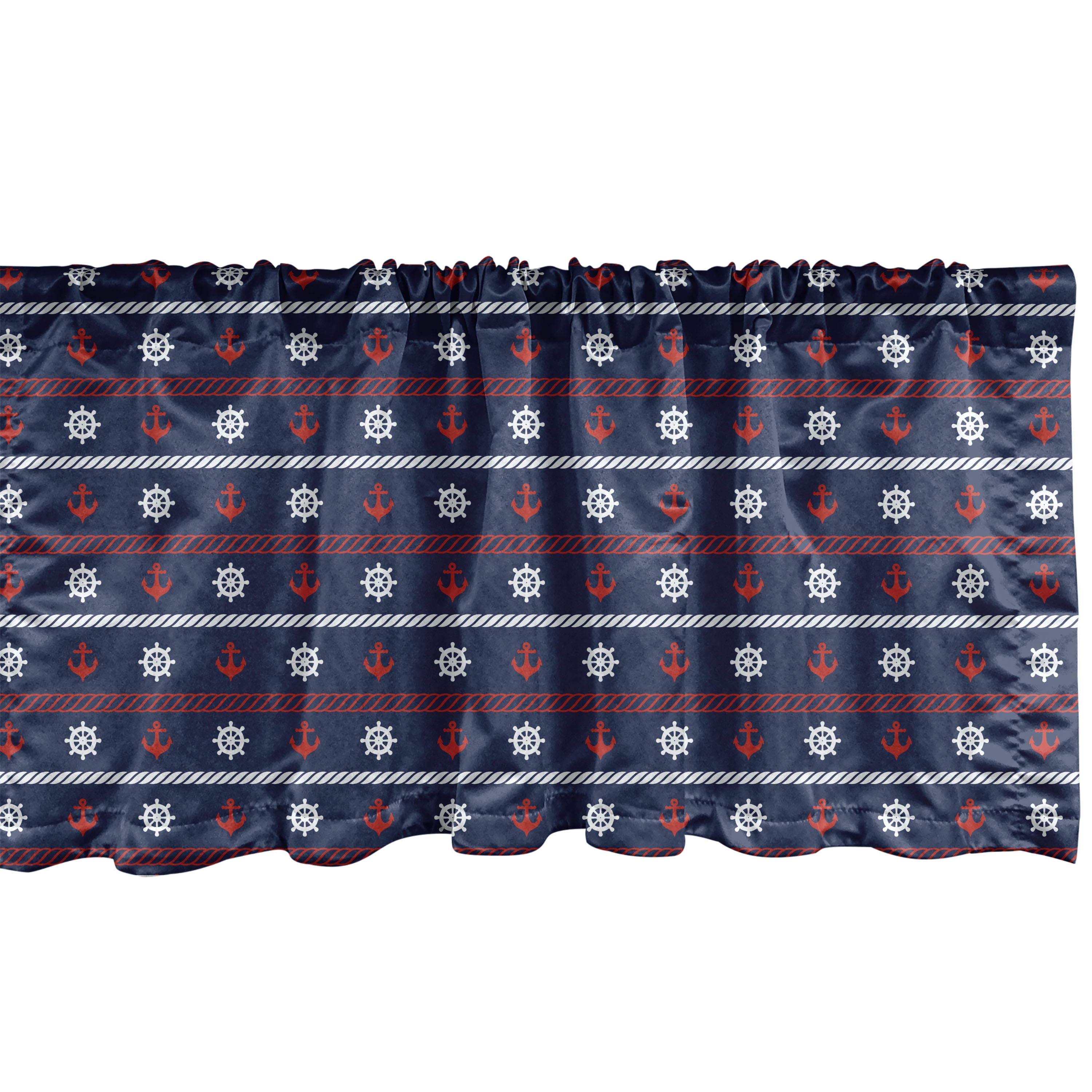 Ambesonne Navy Blue Window Valance, Nautical Borders, 54" X 18", Red ...