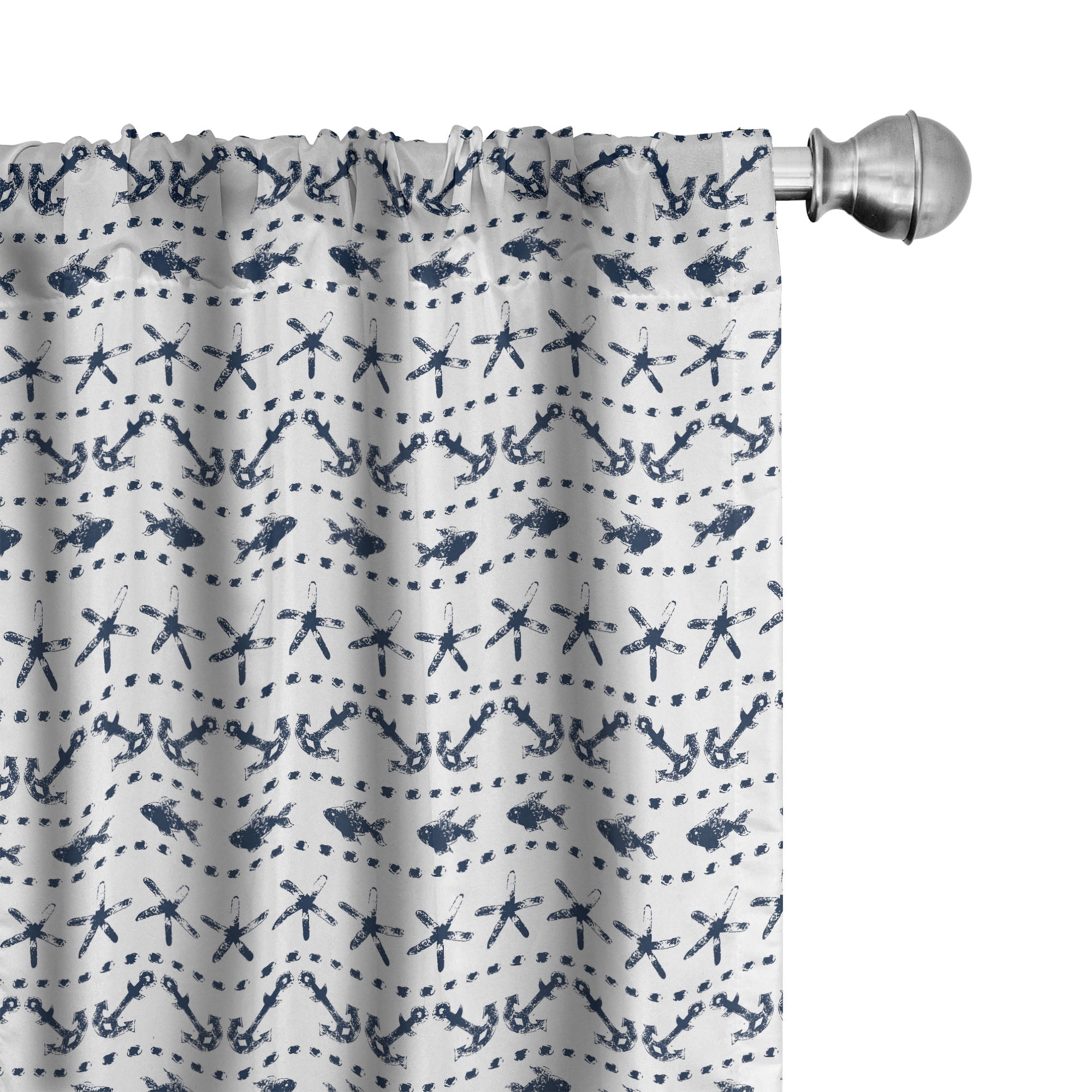 Ambesonne Navy Curtains, Anchor Starfish Sea Life, Pair of 28"x63 ...