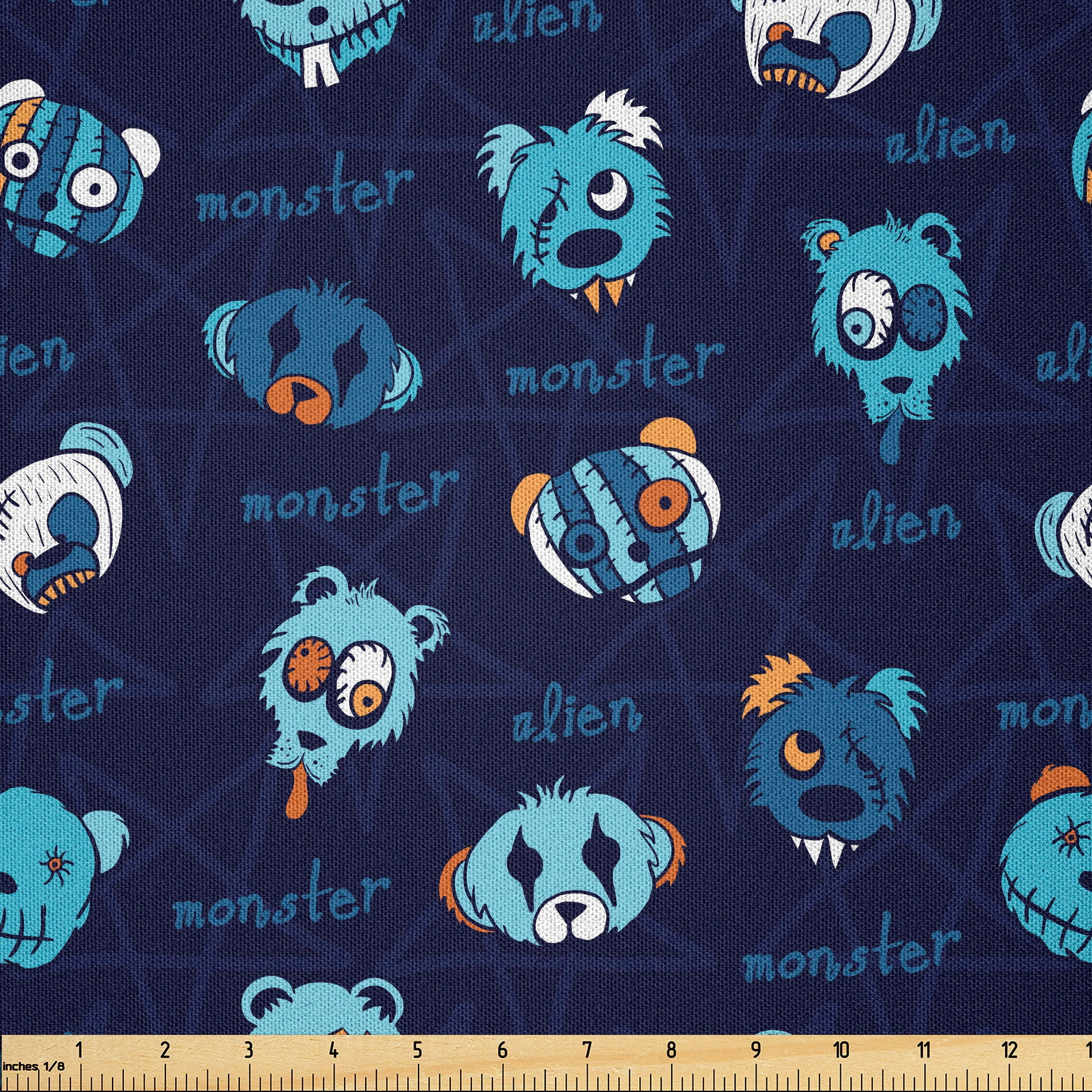 Ambesonne Navy Fabric by the Yard Microfiber, Repeating Teddy Bears ...