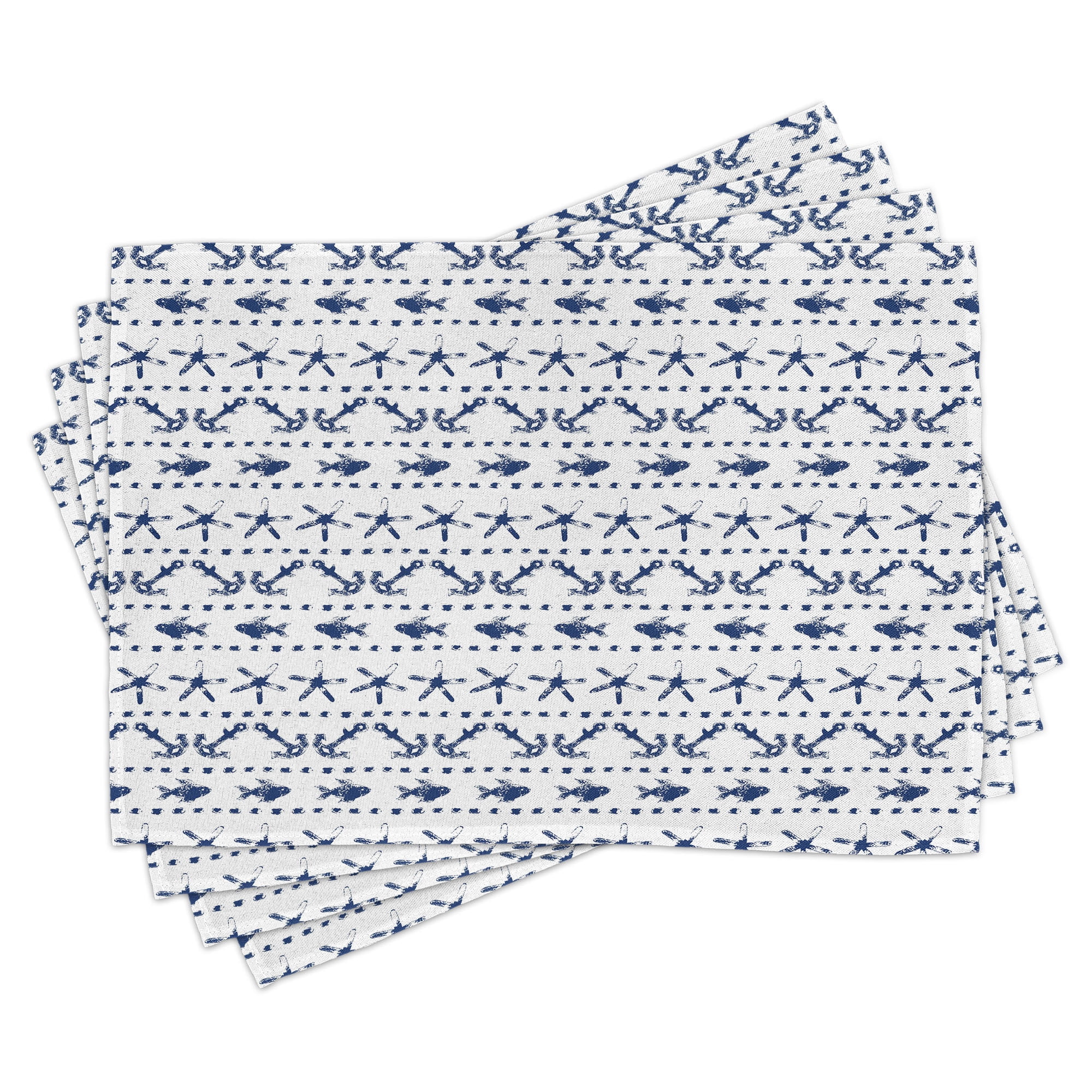 Ambesonne Navy Place Mats Set of 4, Anchor Starfish Sea Life, Standard ...