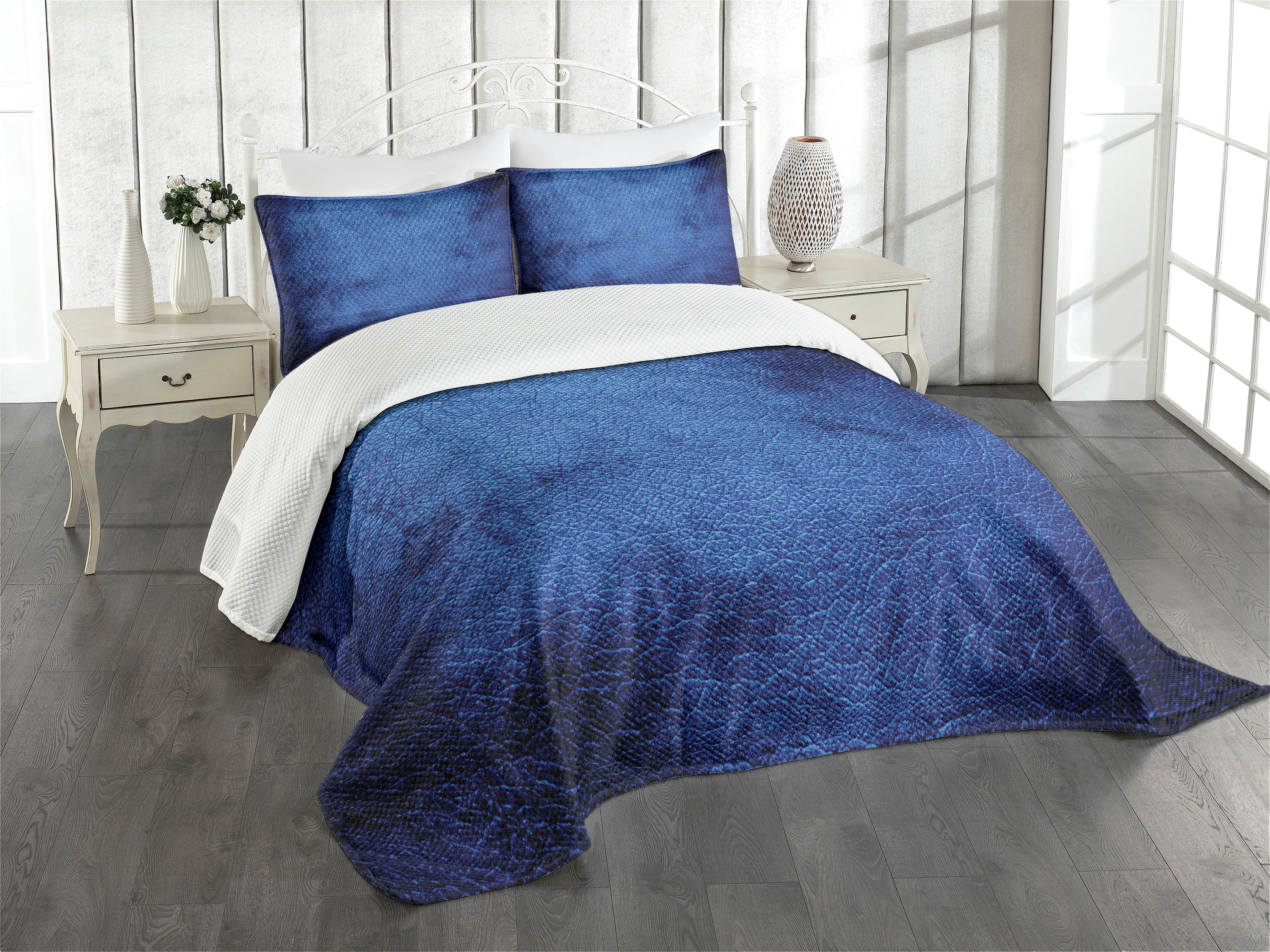 Ambesonne Navy Quilted Bedspread Set 3 Pcs, Dark Blue Contemporary ...