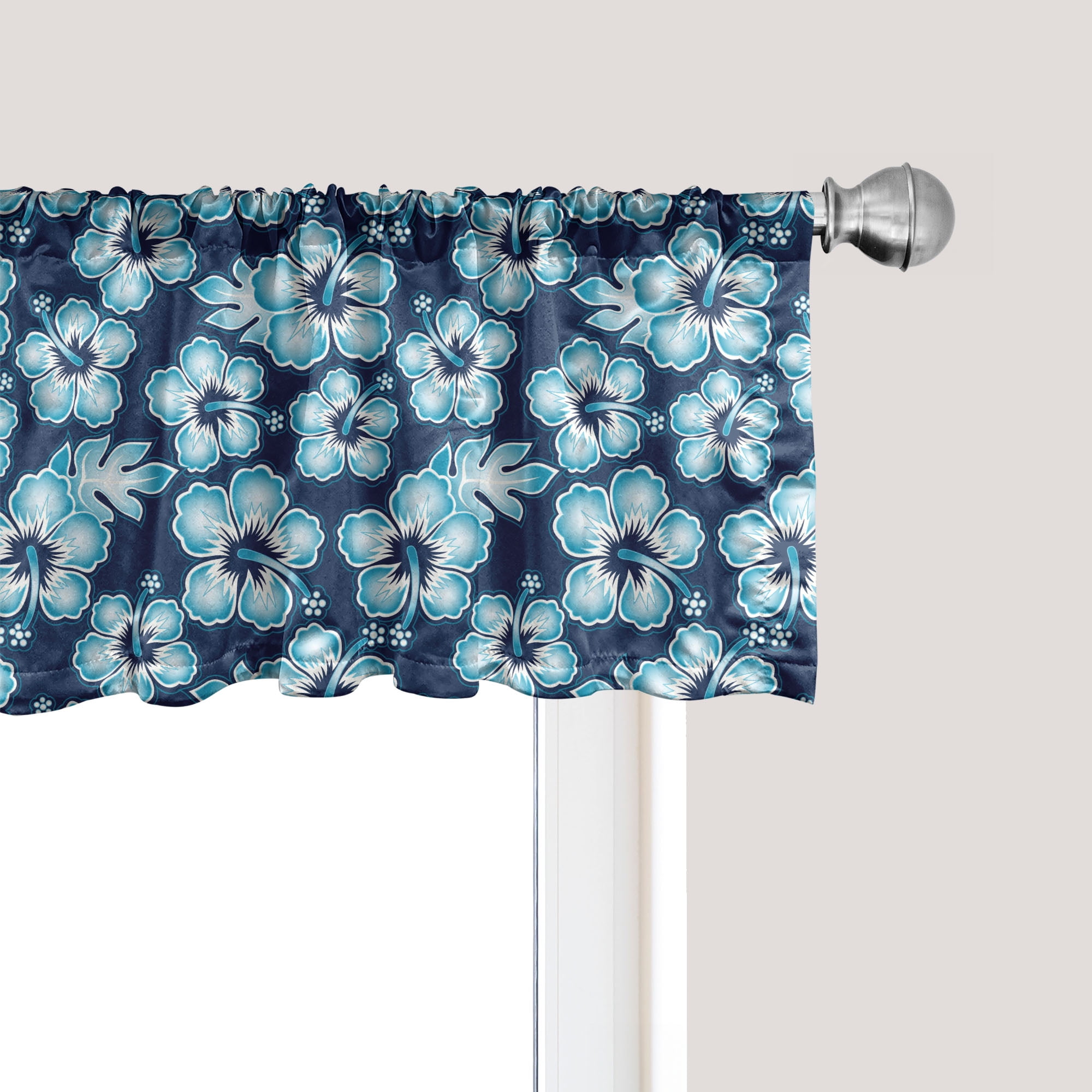 Ambesonne Navy Window Valance, Hibiscus Hawaiian Flowers, 54" X 18 ...