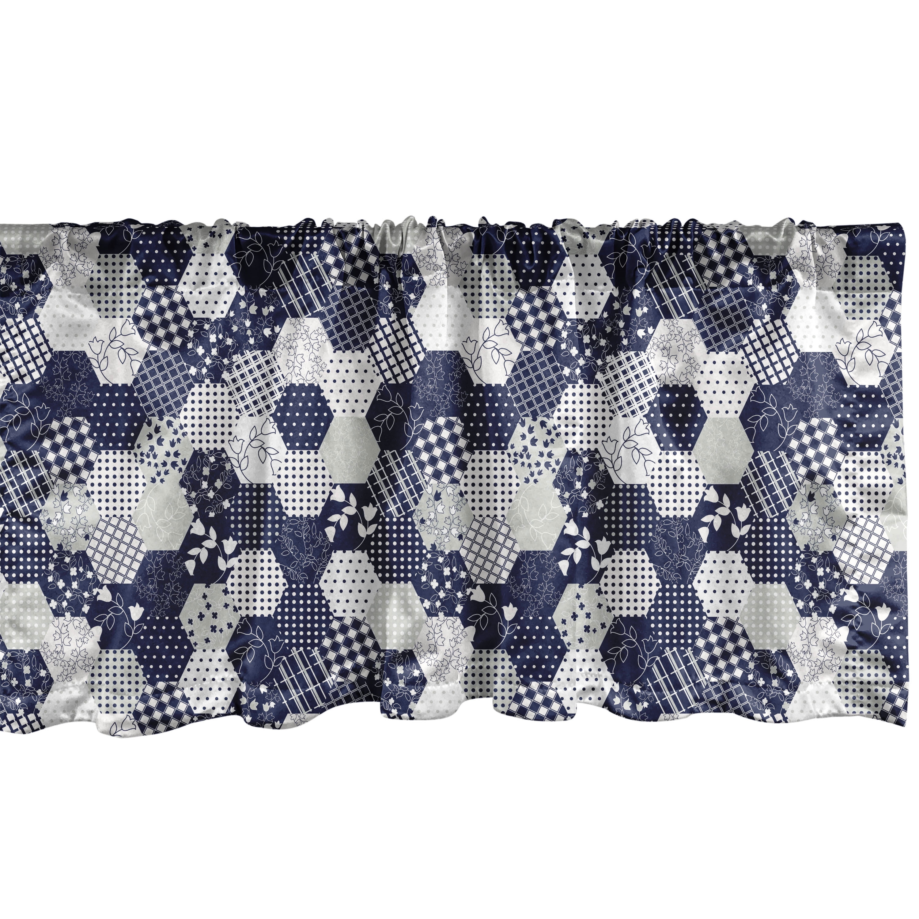 Ambesonne Navy Window Valance, Patchwork Style Dots Star, 54" X 18 ...