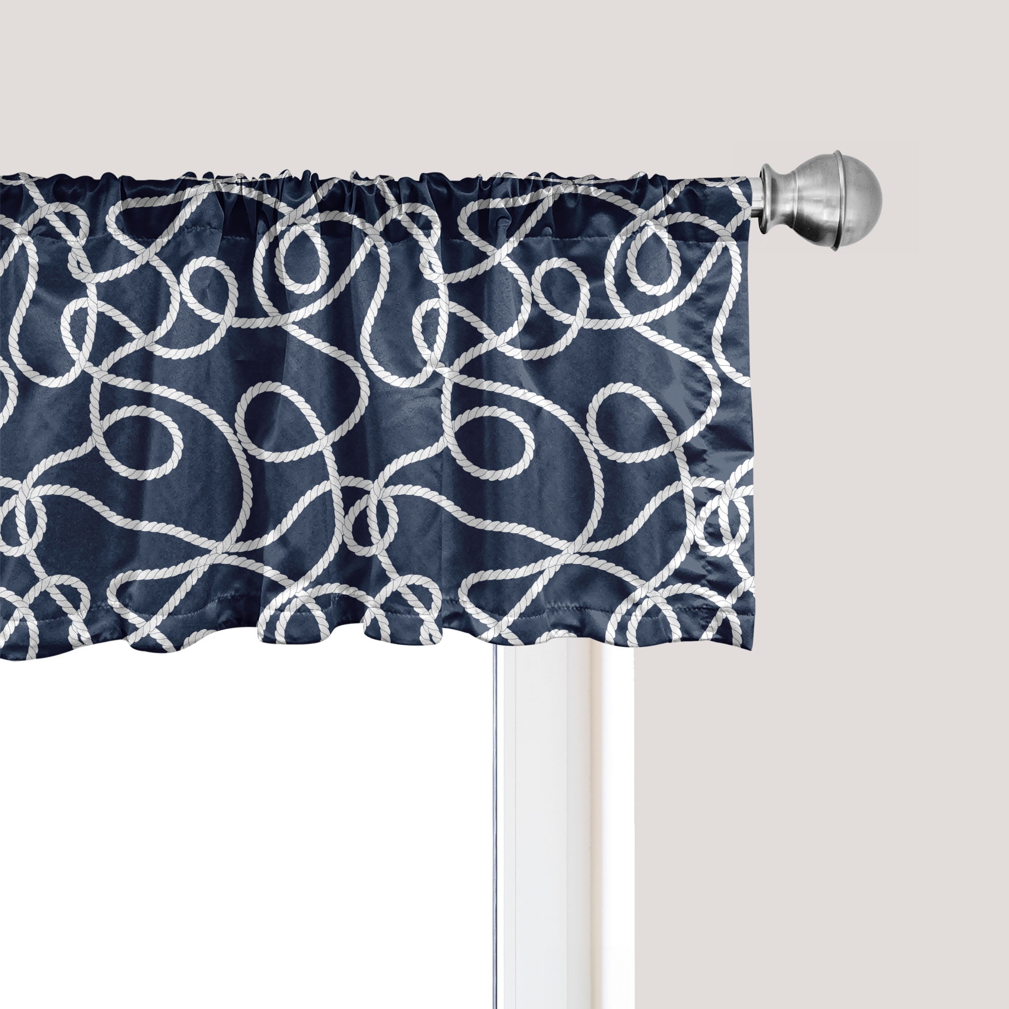 Ambesonne Navy Window Valance, Tangled Ocean Marine Theme, 54" X 18 ...