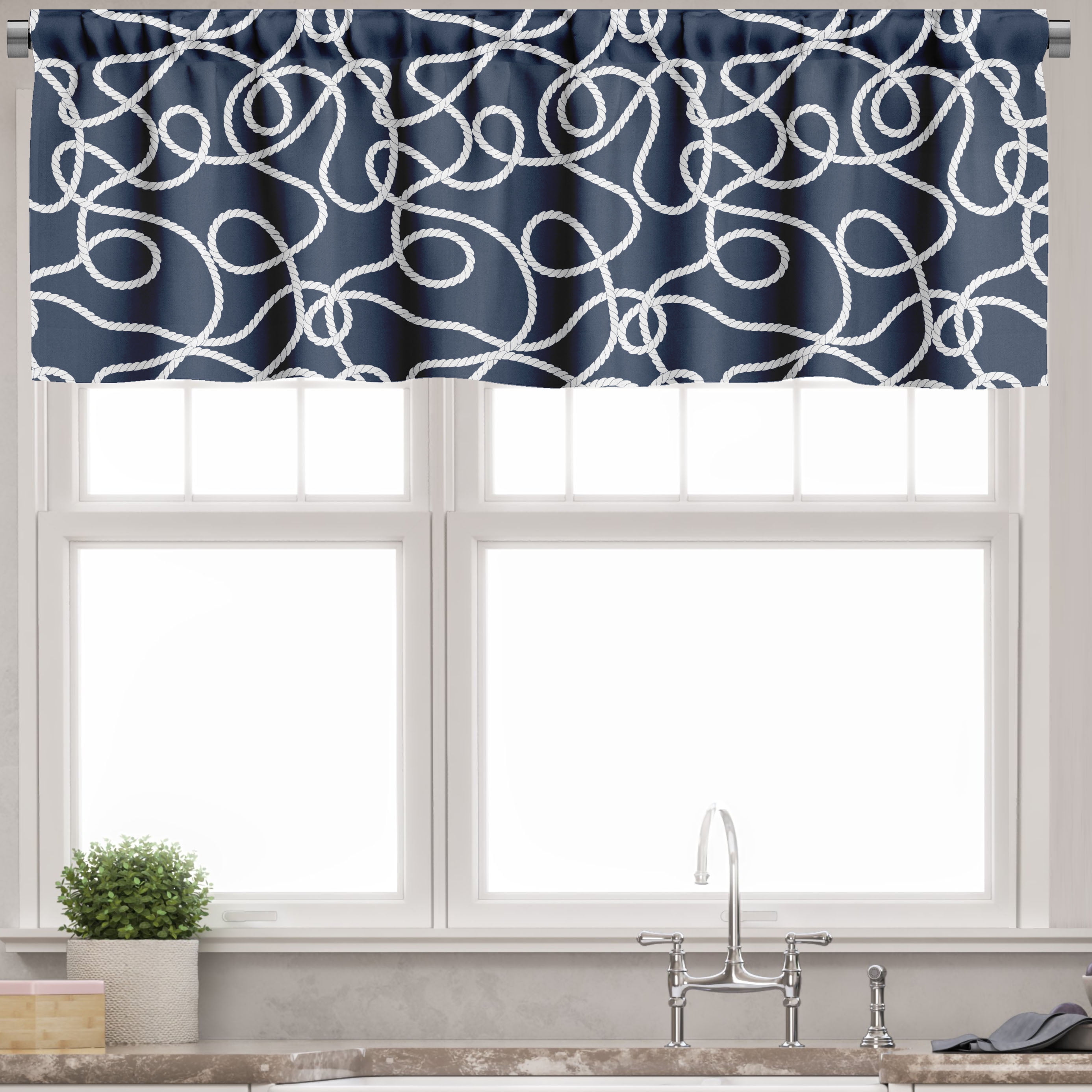 Ambesonne Navy Window Valance, Tangled Ocean Marine Theme, 54" X 18 ...