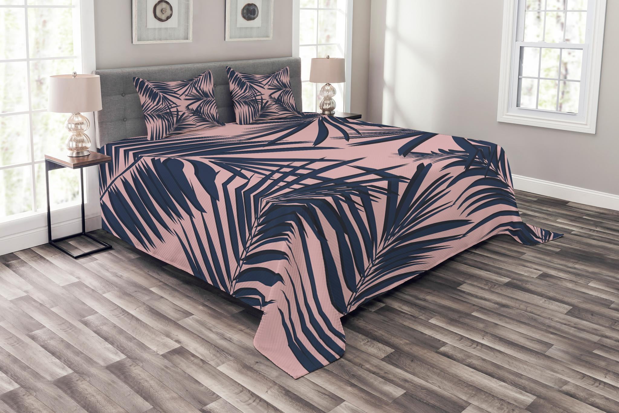 Ambesonne Navy and Blush Quilted Bedspread Set 3 Pcs, Summer Hawaii ...