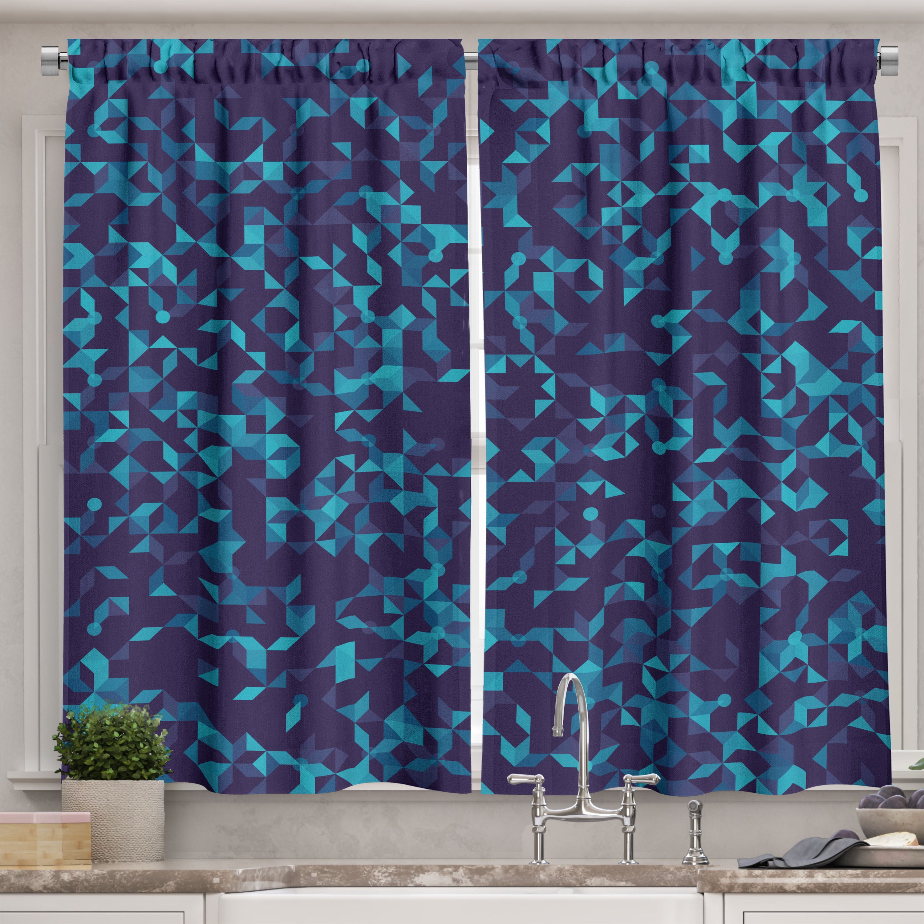 Ambesonne Navy and Teal Kitchen Curtains, Triangle Dots, 55"x45", Navy ...