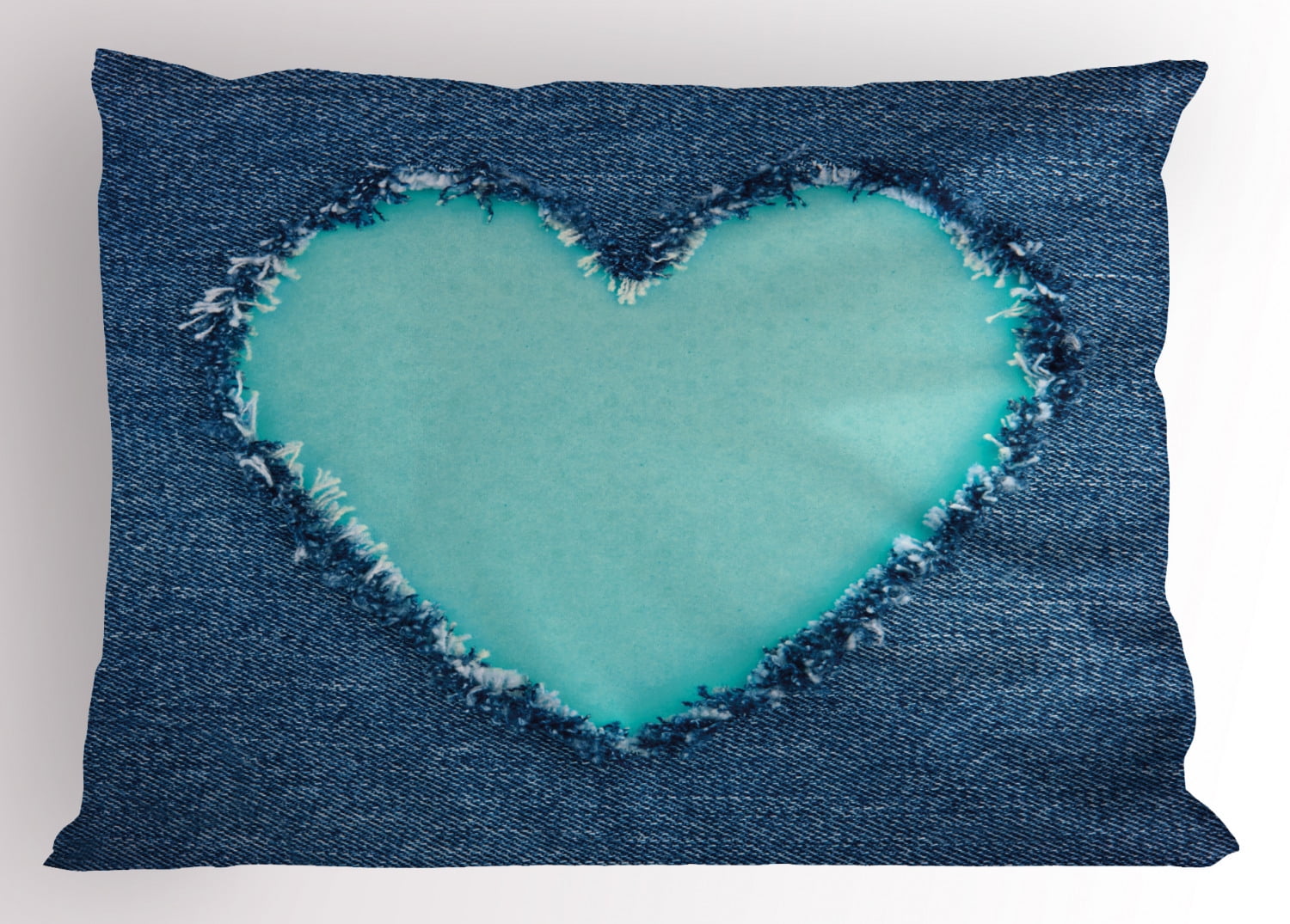 Ambesonne Navy and Teal Pillow Sham, Denim Heart Love, 26" X 20", Navy ...