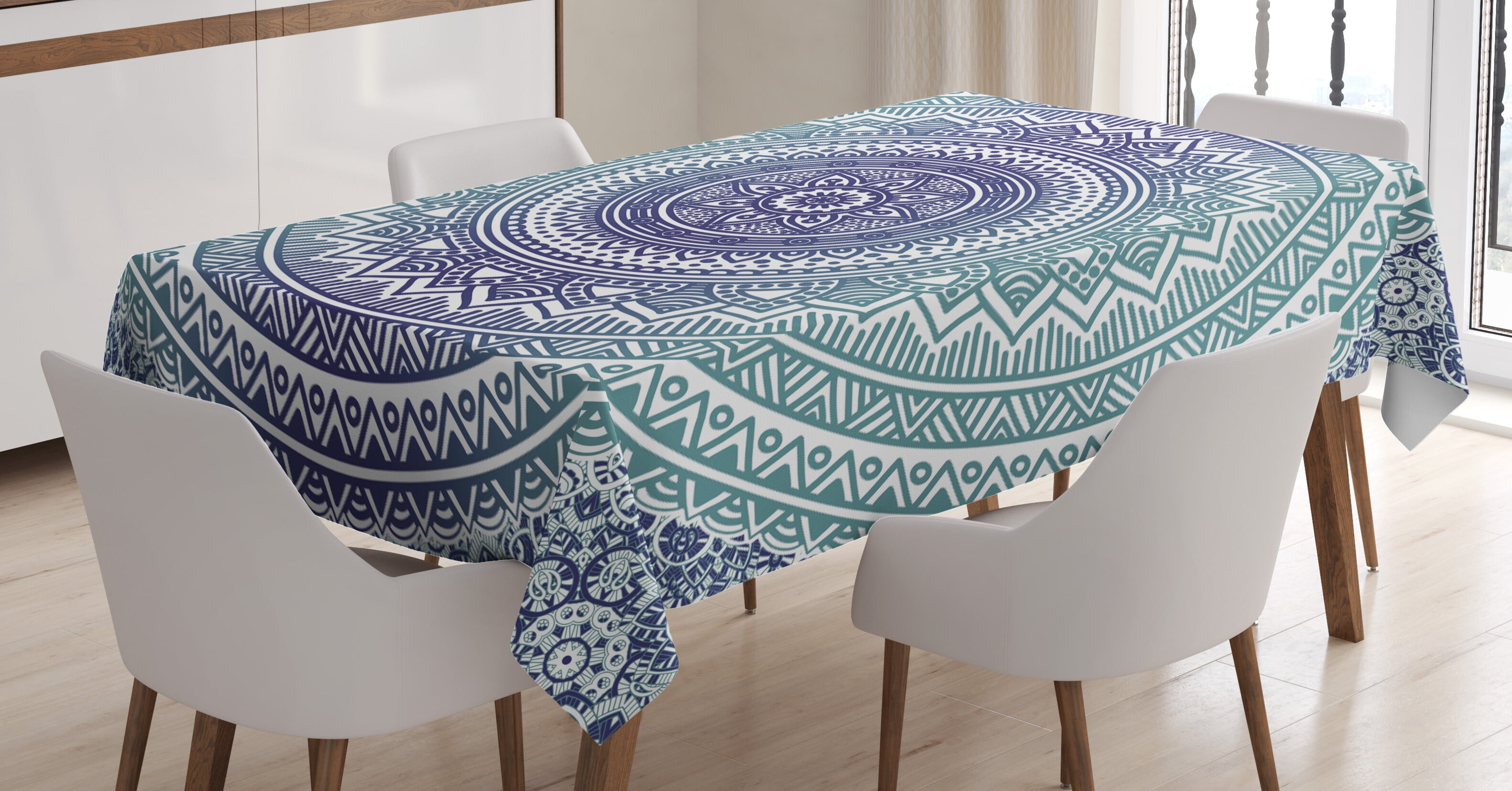 Ambesonne Navy and Teal Tablecloth Rectangular Table Cover, Ombre Boho ...