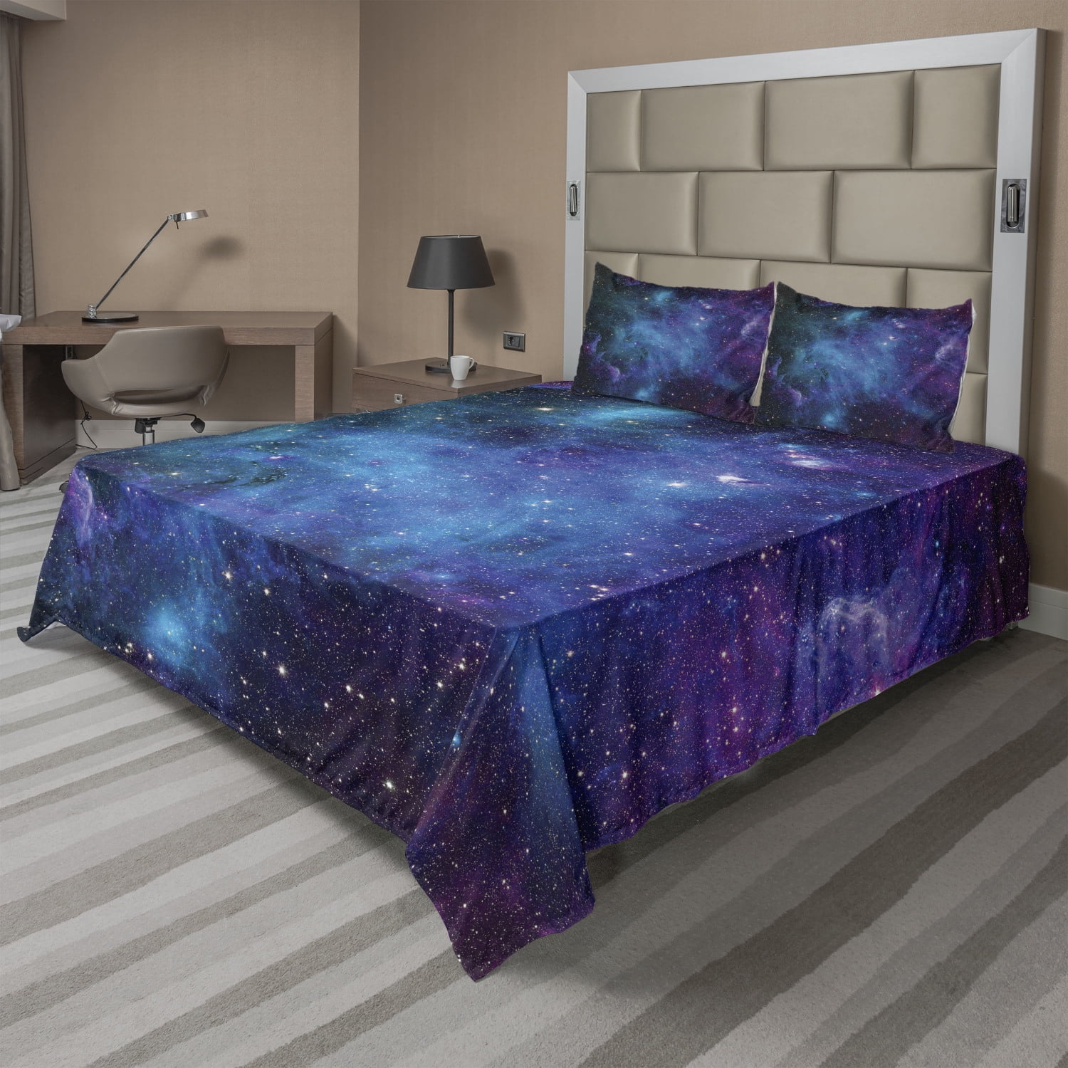 Ambesonne Nebula Fitted & Top Sheet Set with Shams, Galaxy Stars in ...