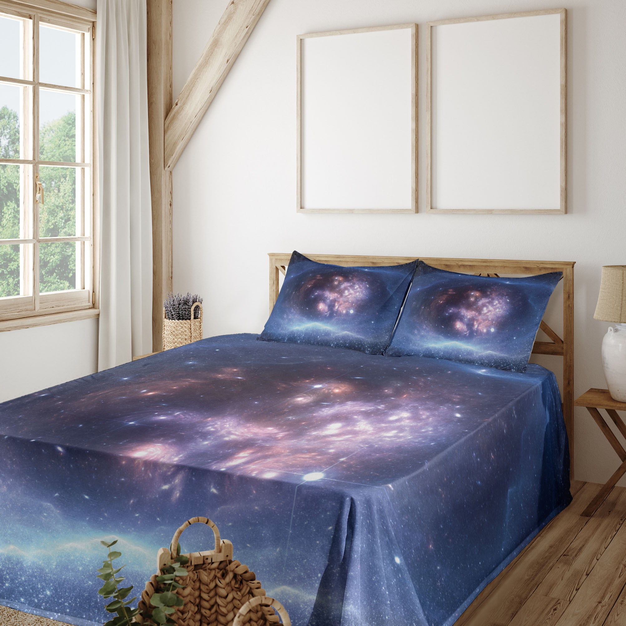 Ambesonne Nebula Fitted & Top Sheet Set with Shams, Star Clusters ...