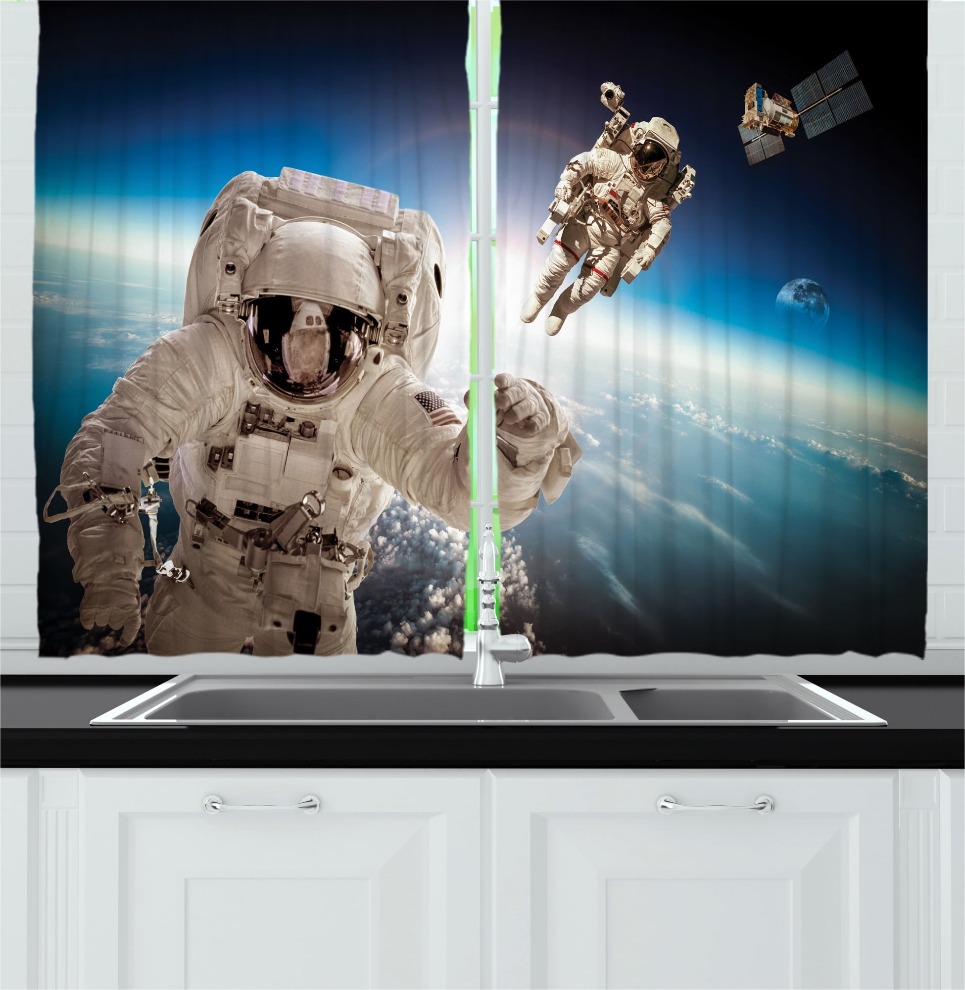 Ambesonne Nebula Kitchen Curtains, NASA Astronaut Space, 55"x45", Blue ...