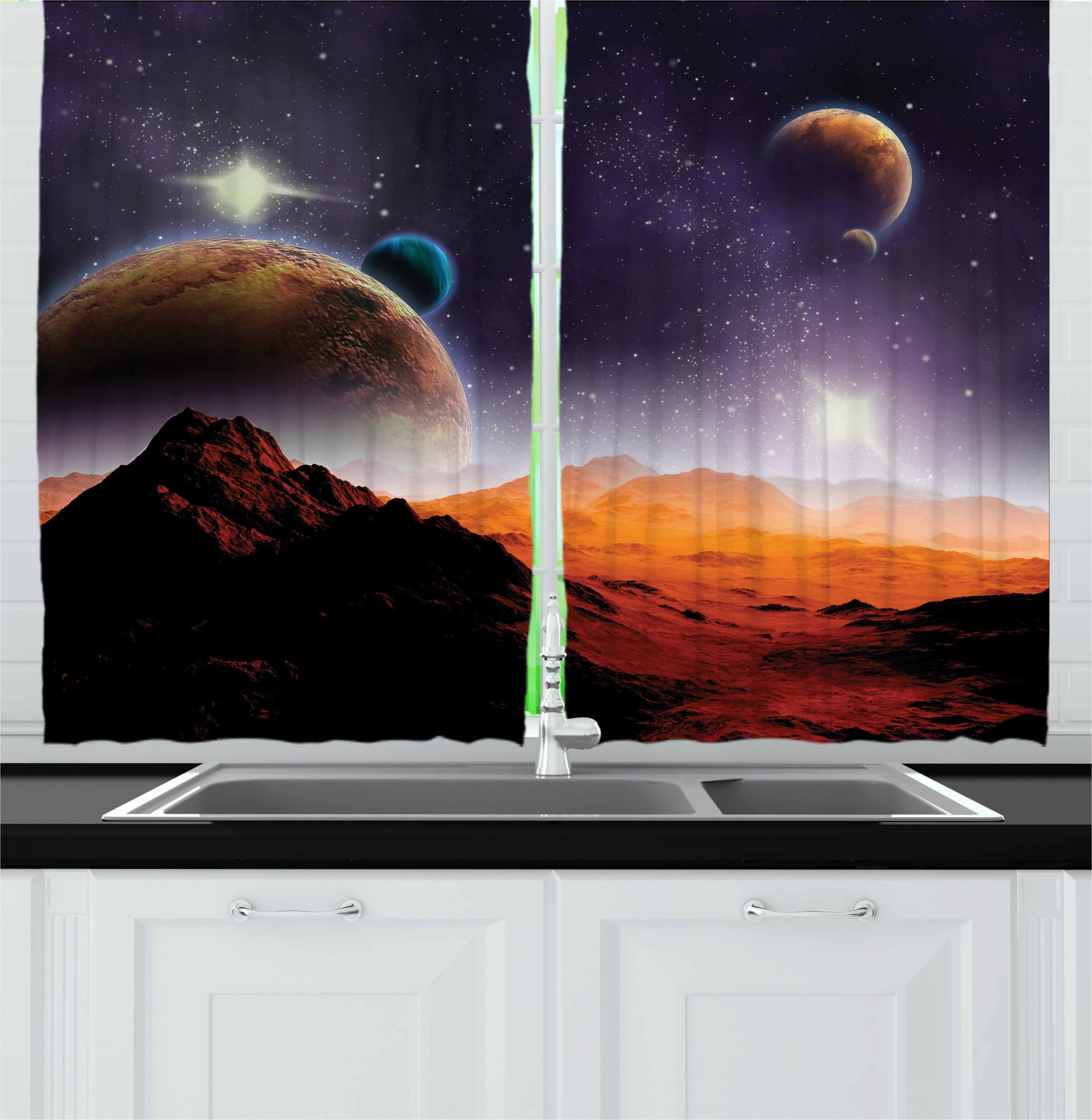 Ambesonne Nebula Kitchen Curtains, Solar Sky Orbit Comet, 55"x45 ...