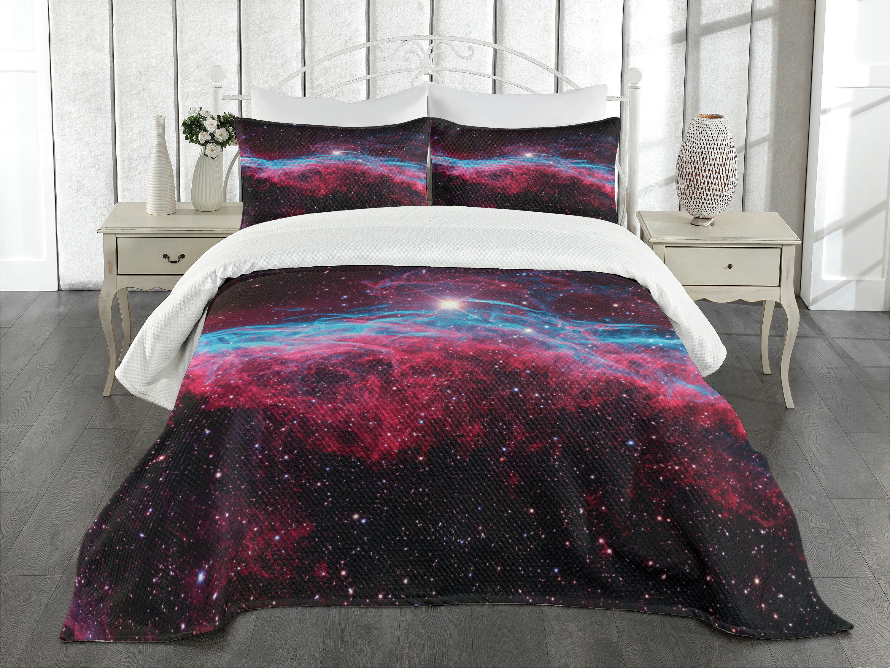 Ambesonne Nebula Quilted Bedspread Set 3 Pcs, Outer Space Stars Galaxy ...