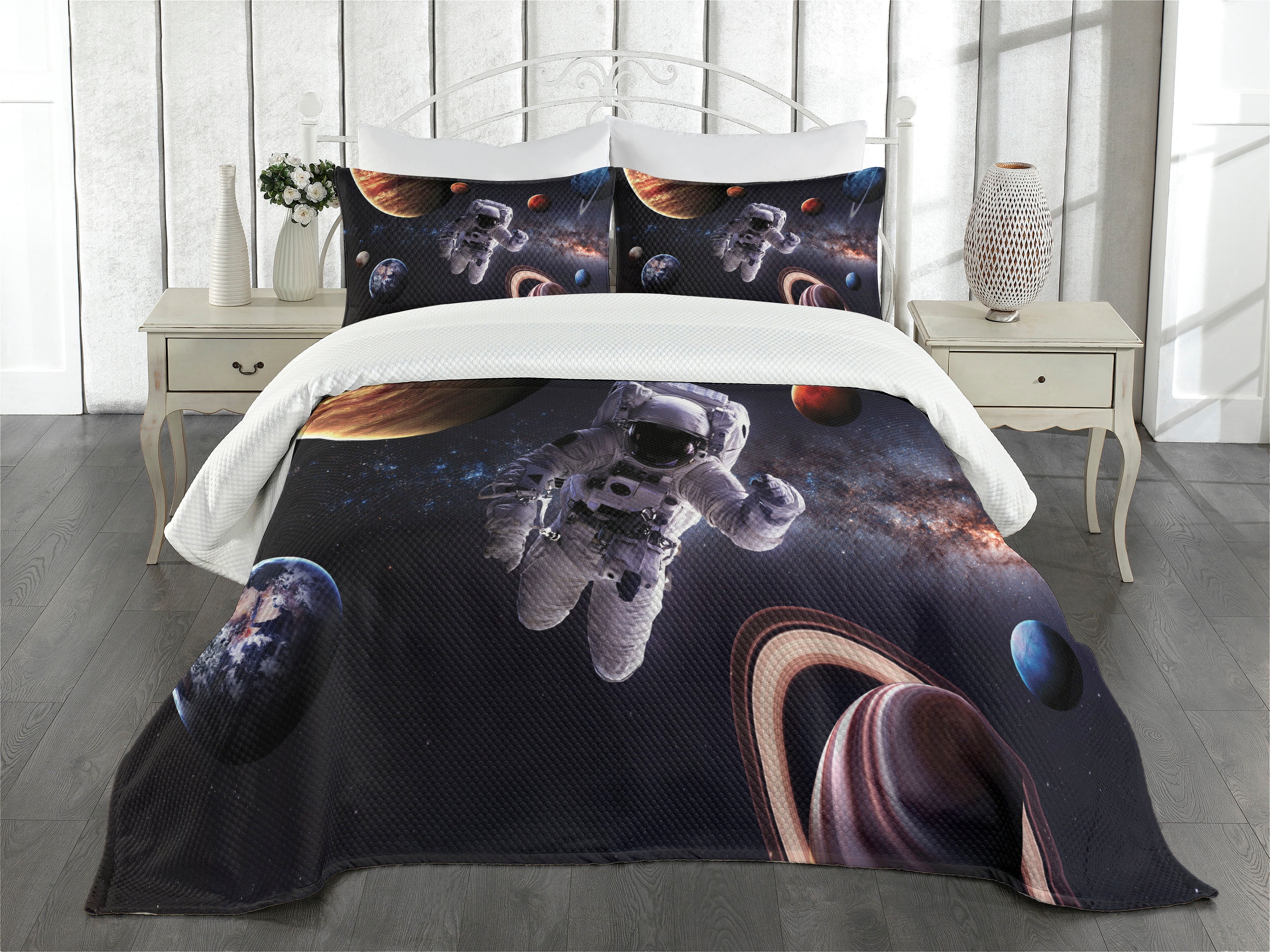Ambesonne Nebula Quilted Bedspread Set 3 Pcs, Planets Galaxies, Queen ...