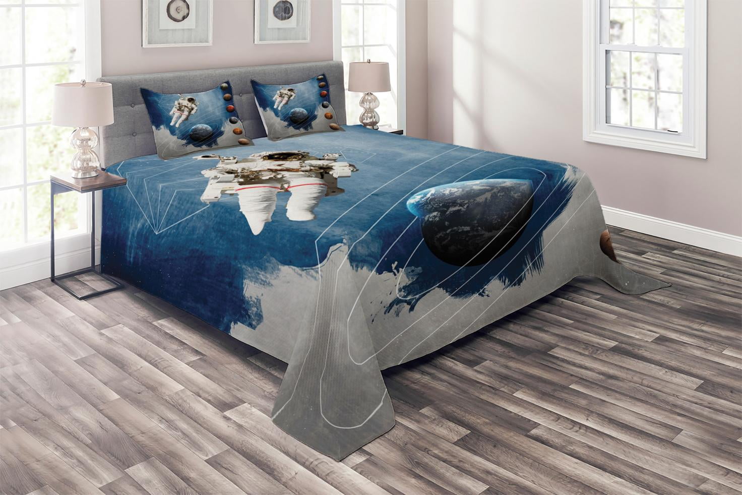 Ambesonne Nebula Quilted Coverlet 3 Pcs, Astronaut Planets Space, Queen ...