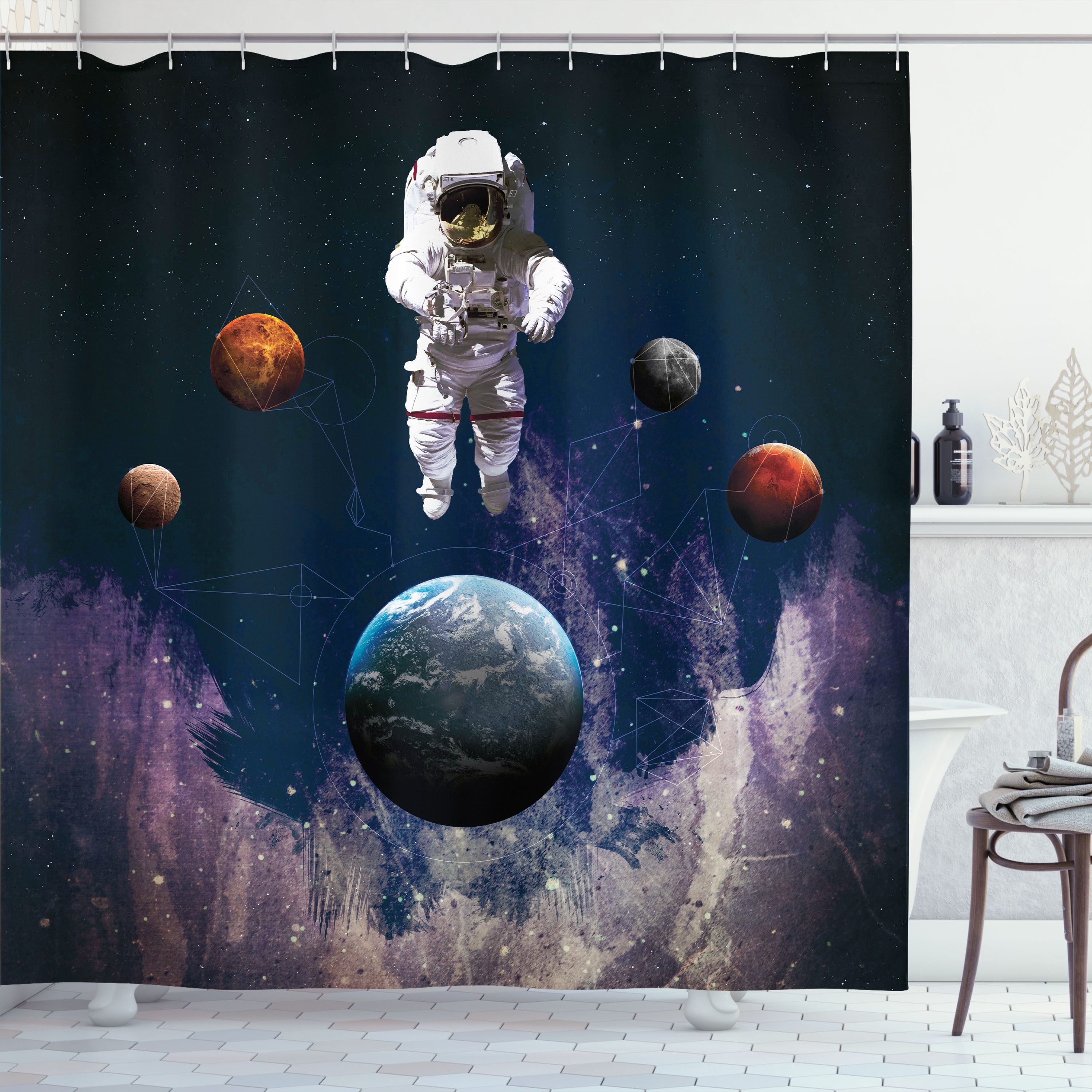 Ambesonne Nebula Shower Curtain, Planets Astronaut Space, 69"Wx70"L ...