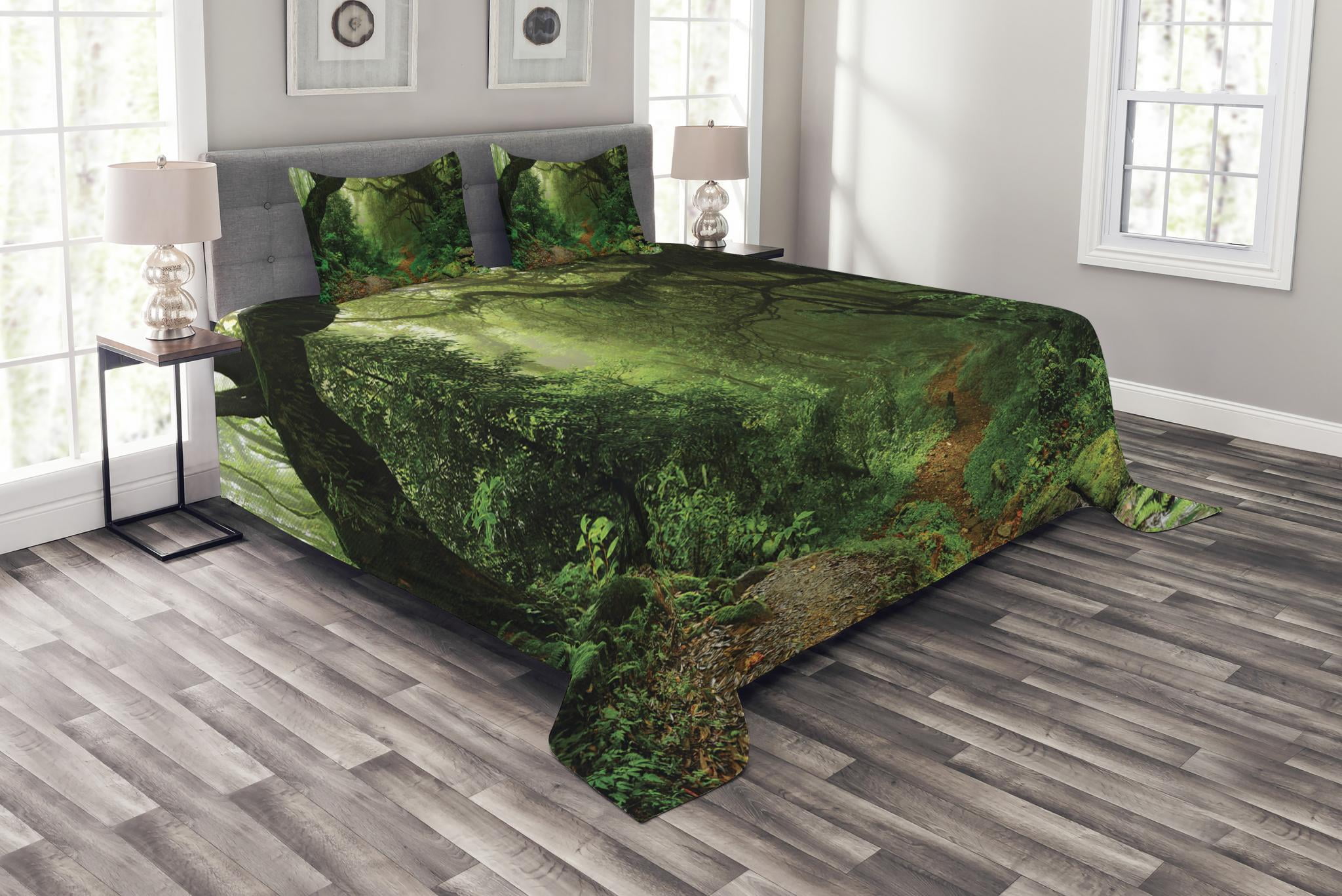 Ambesonne Nepal Quilted Bedspread Set 3 Pcs, Forest in Asia Touristic ...